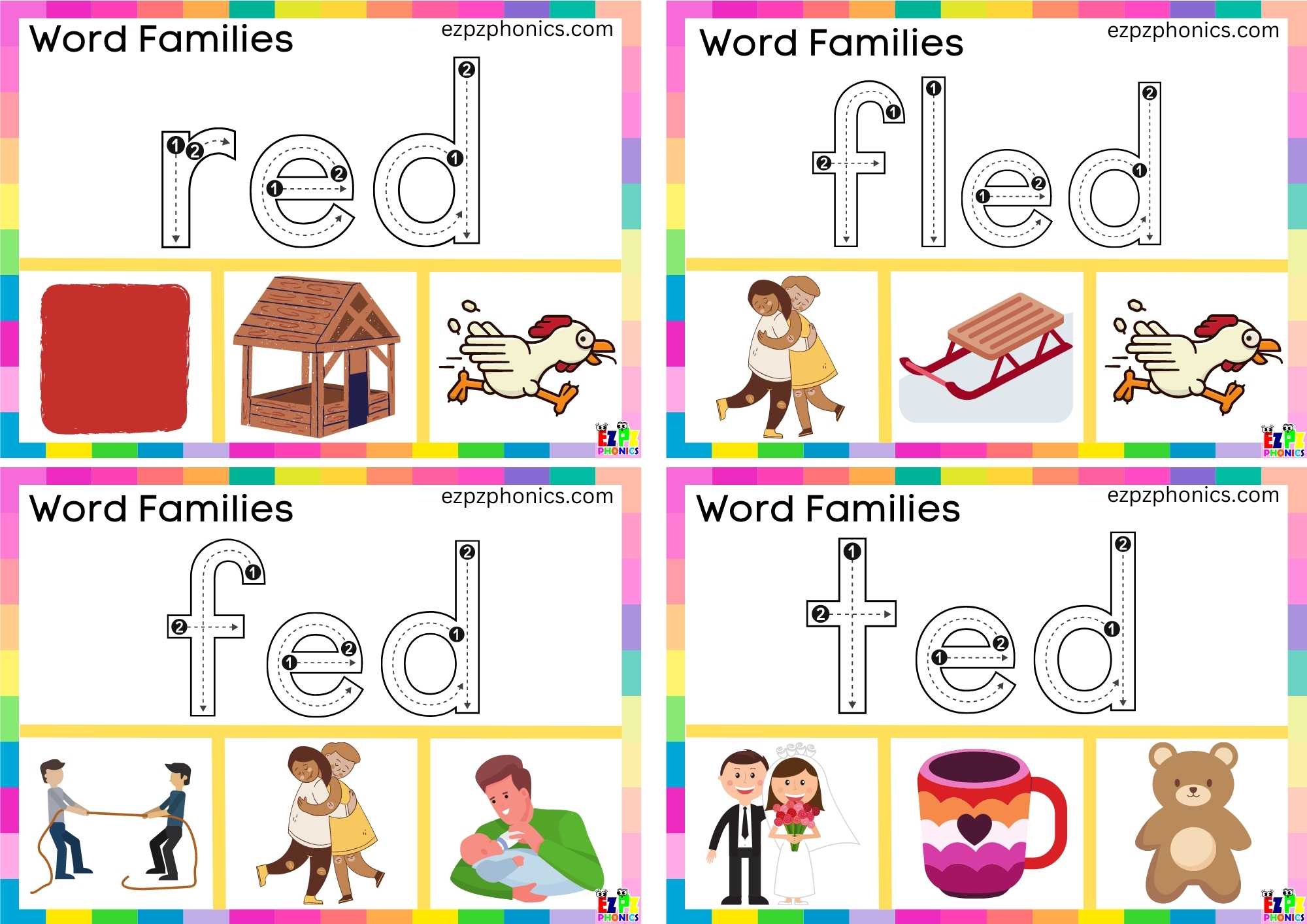 Word Family ed trace the word and clip the correct image Clip cards ...