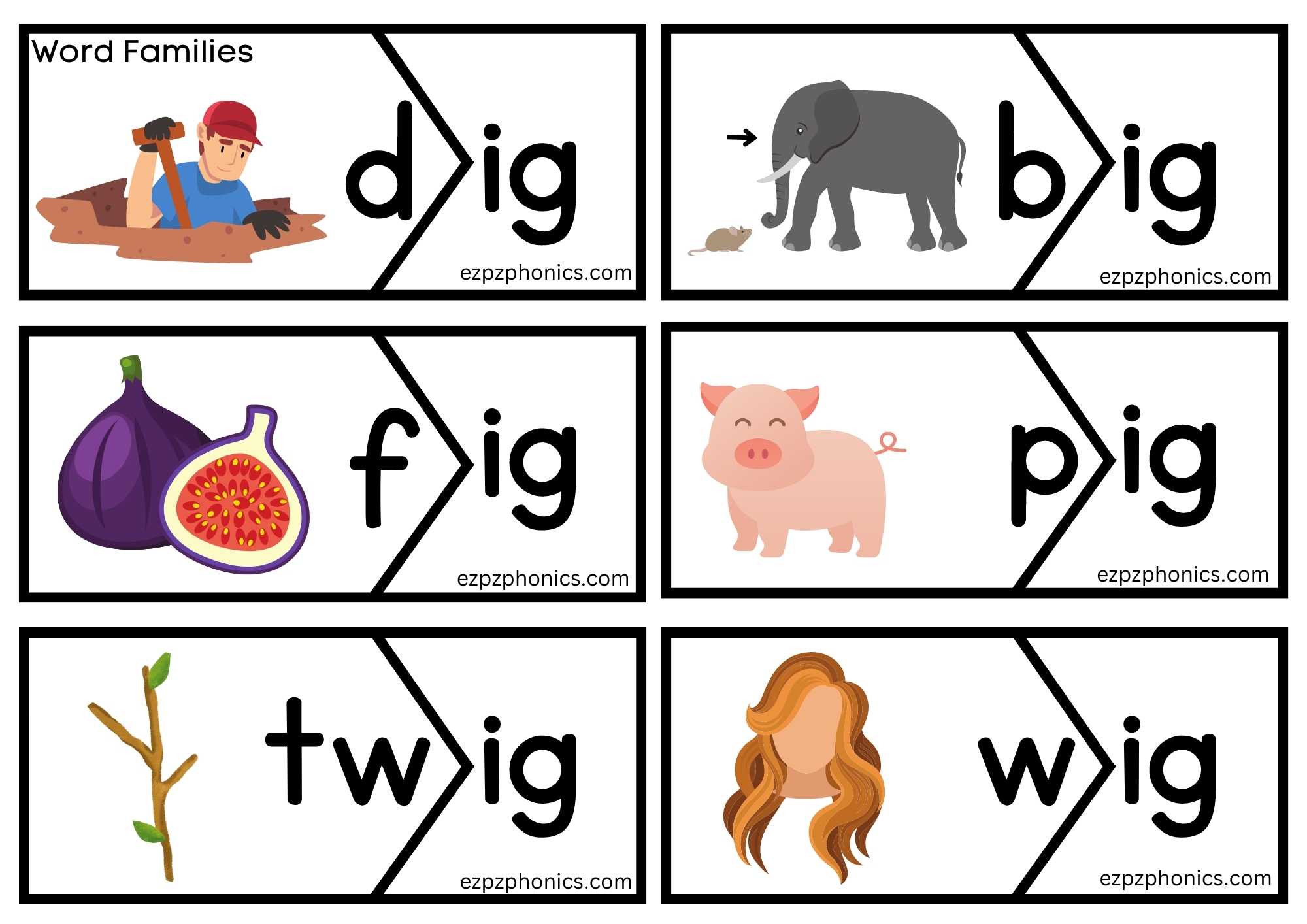 ig puzzle match word Family Phonics Activities - ezpzphonics.com