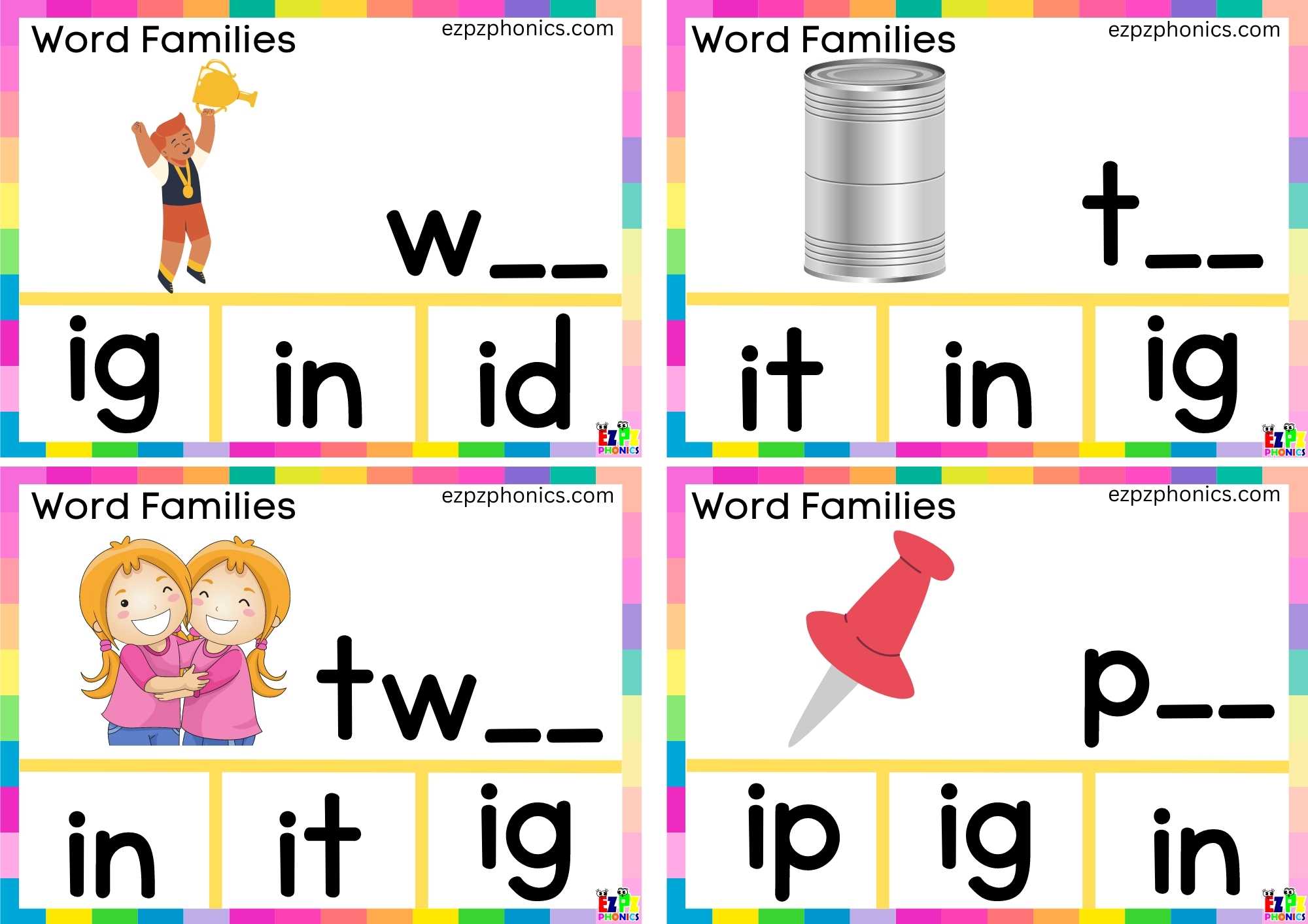 Word Family in Finish the word and clip the correct letters group 2 ...