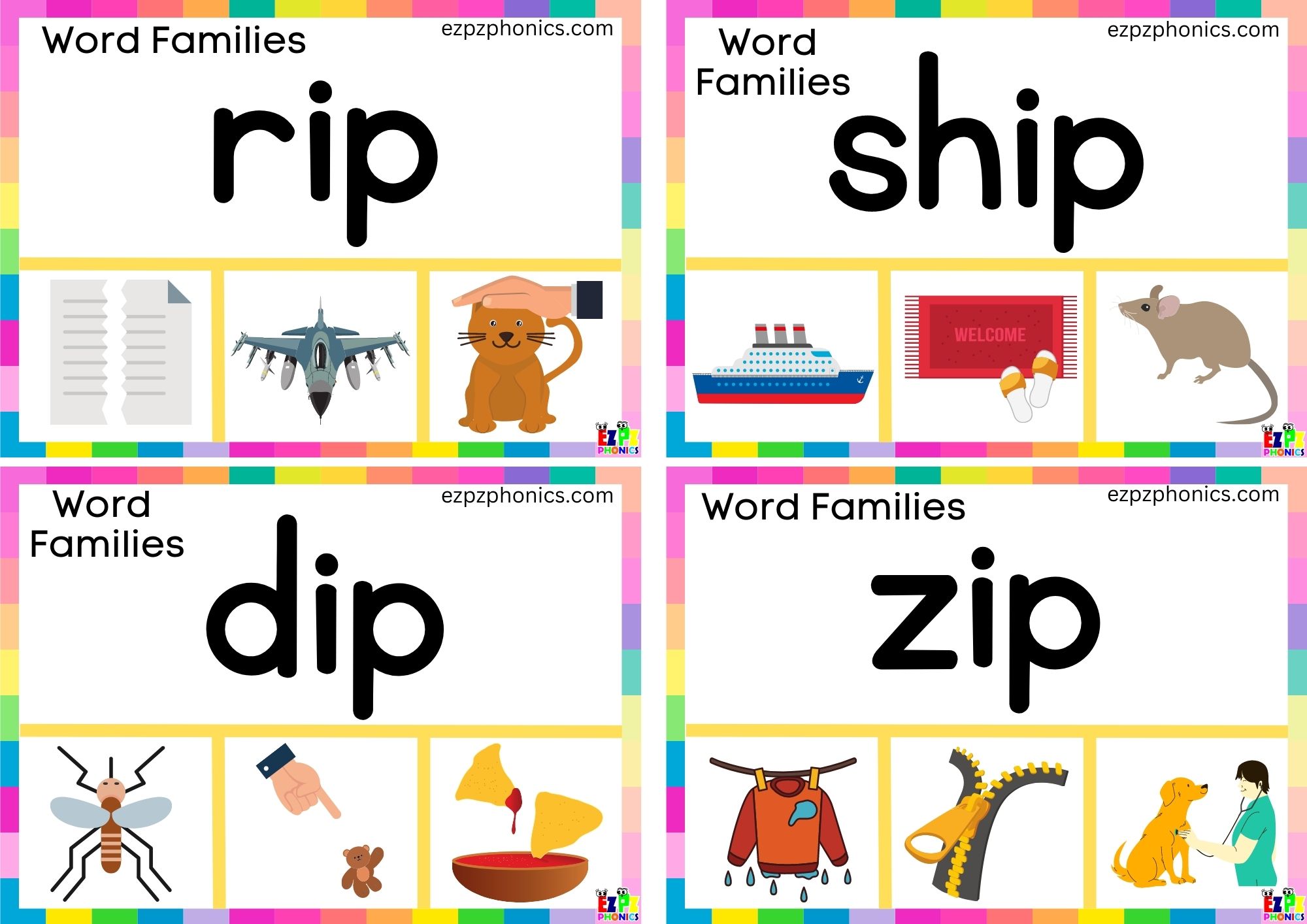 Read the word and clip the correct image clip cards Word Family ip ...