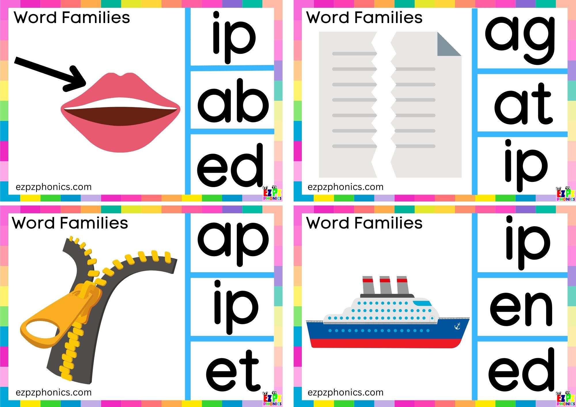 Word Family ip Look at the image and clip the correct letters clip ...