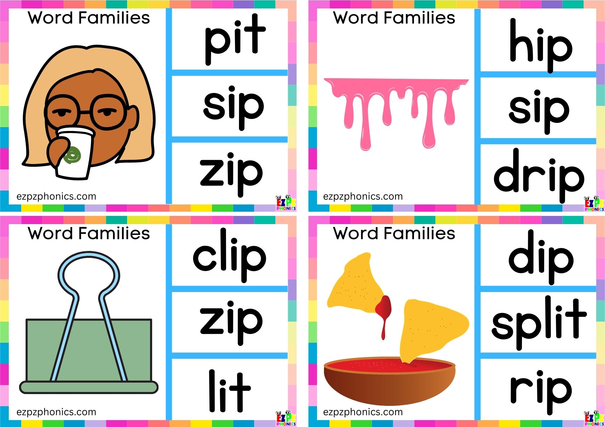 Word Family ip Look at the image and clip the correct word clip cards ...