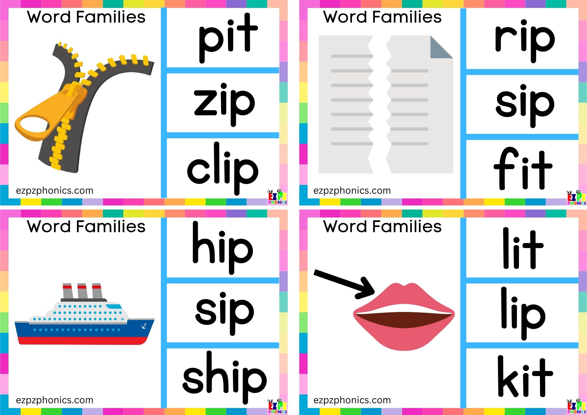 Word Family ip Look at the image and clip the correct word clip cards ...
