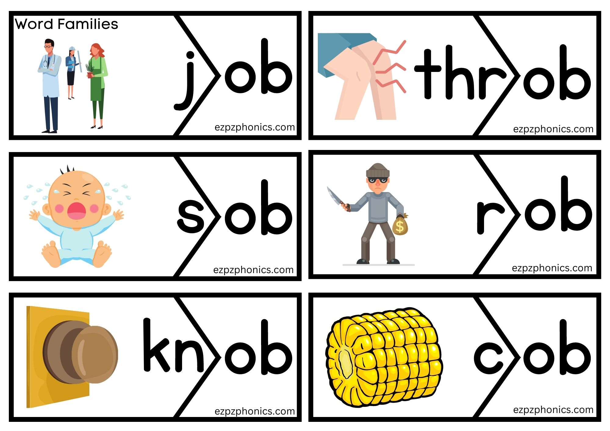 Puzzle match Word Family ob Phonics Activity - ezpzphonics.com