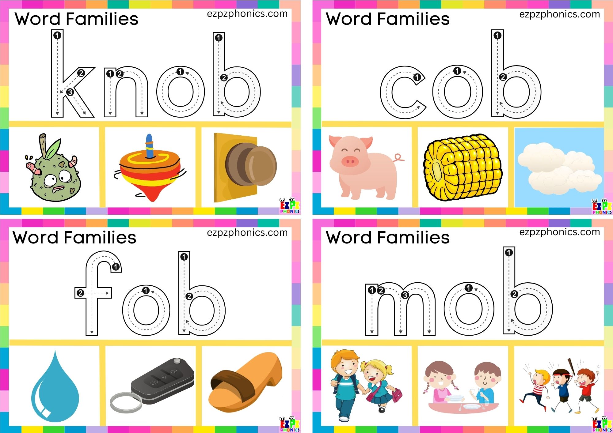 Word Family ob Trace the word and clip the correct image Clip cards ...
