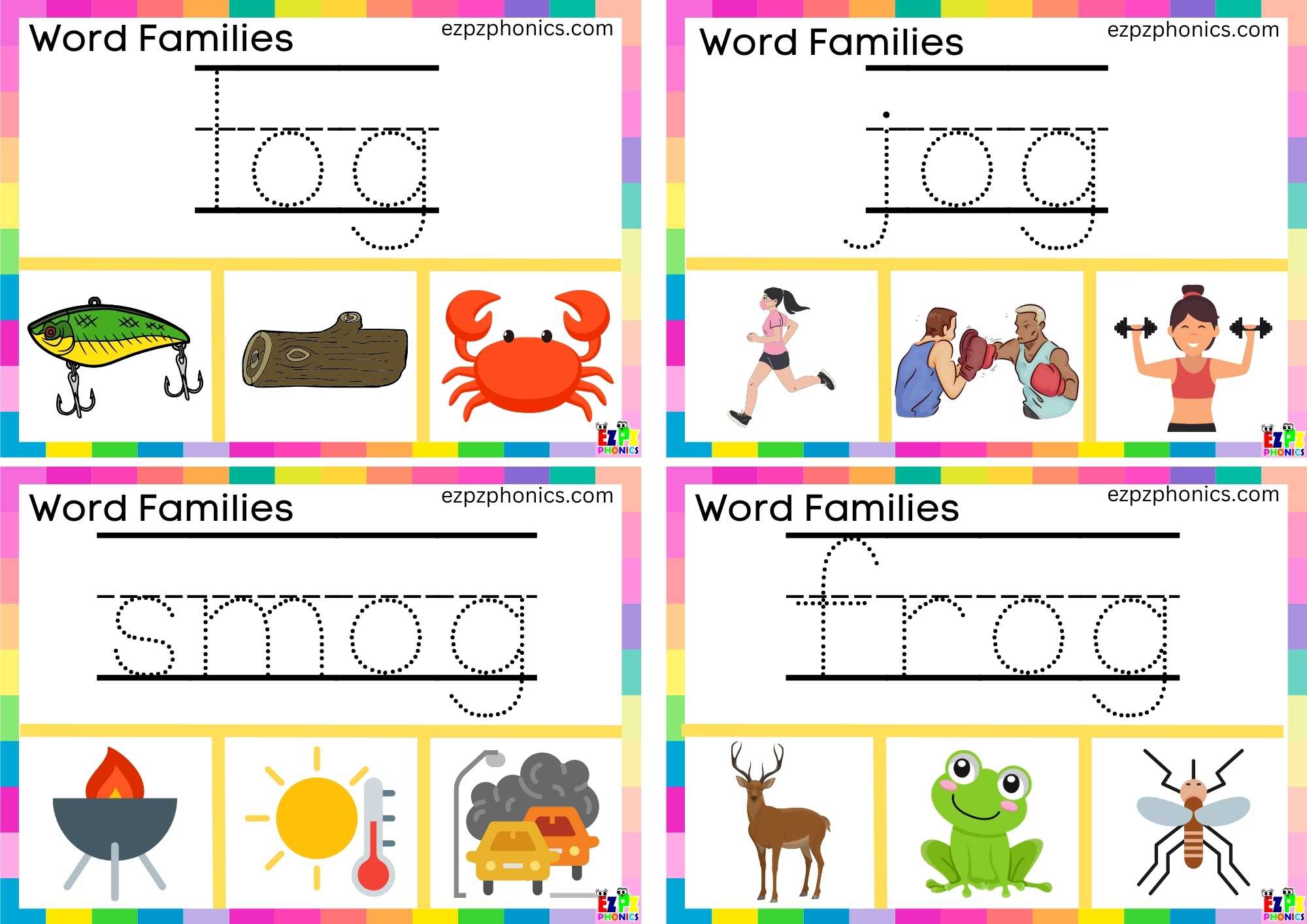 Word Family og Write the word and clip the image Clip cards set 1 ...