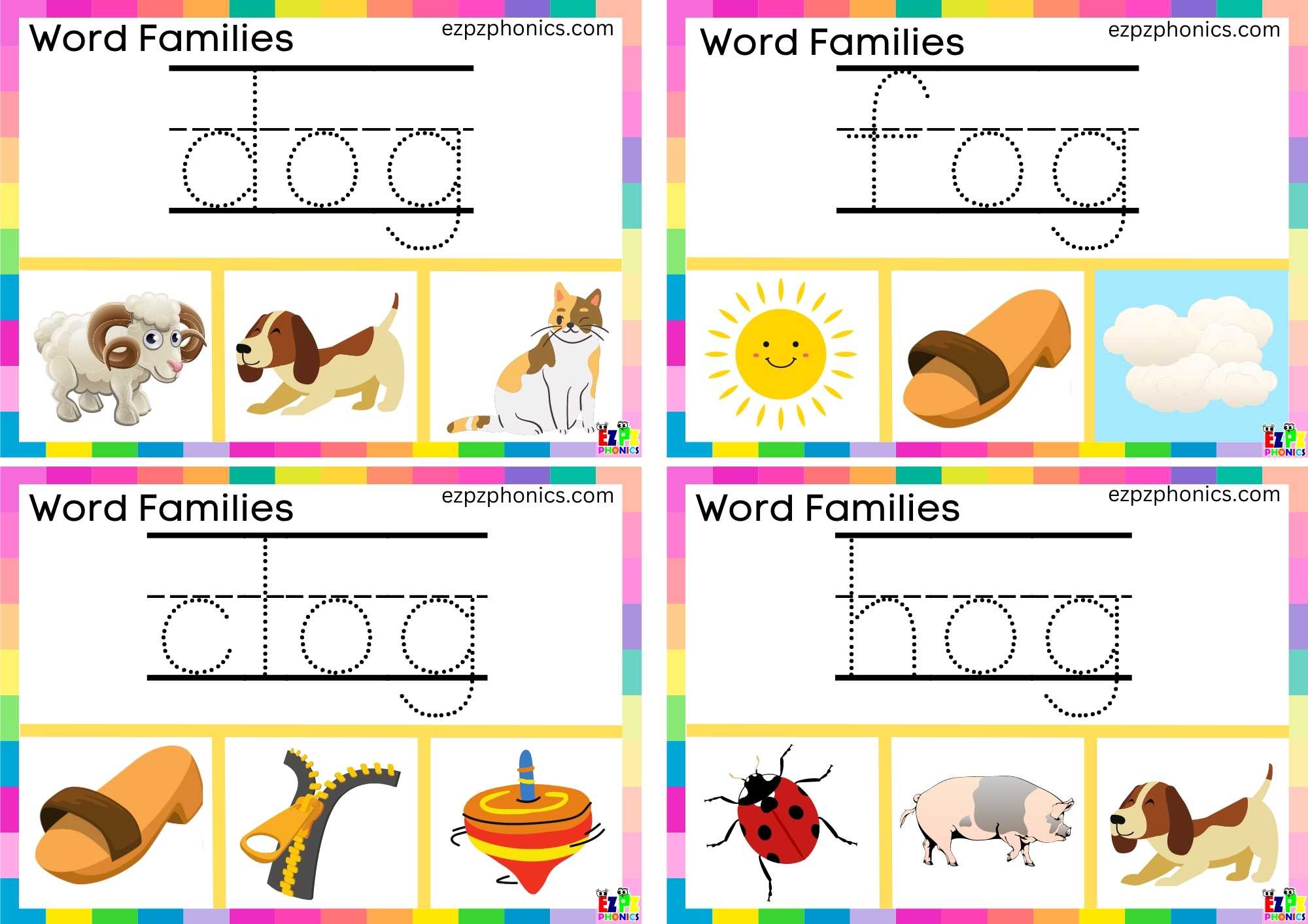 Word Family og Write the word and clip the image Clip cards set 2 ...