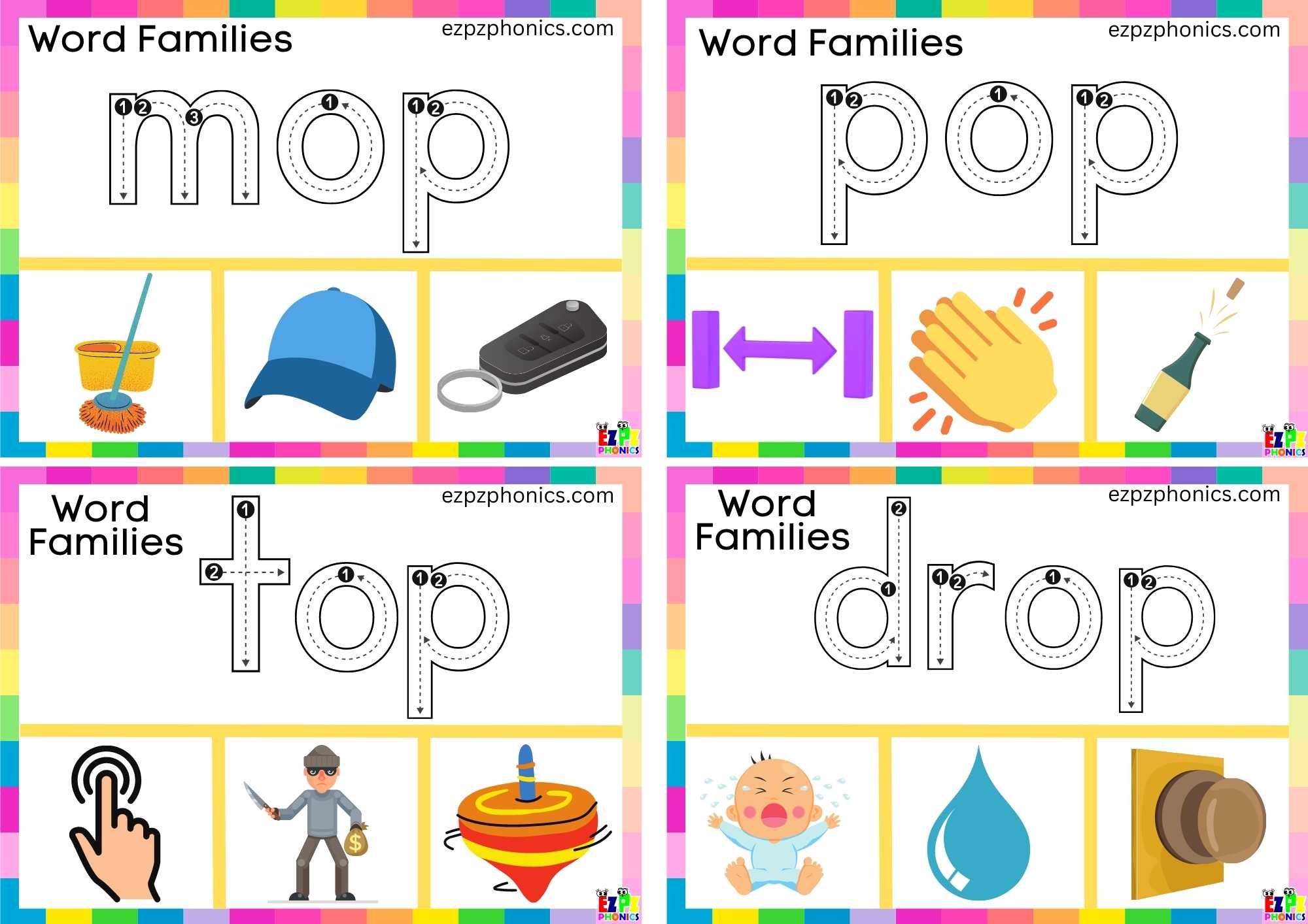 Word Family op trace the word and clip the correct image Clip cards ...