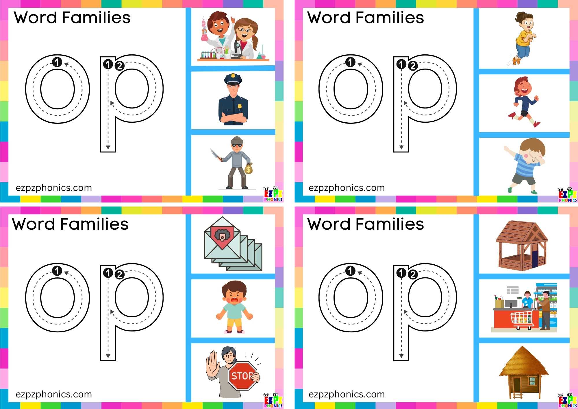 Word Family op Trace the letters and clip the image Clip cards set 1 ...