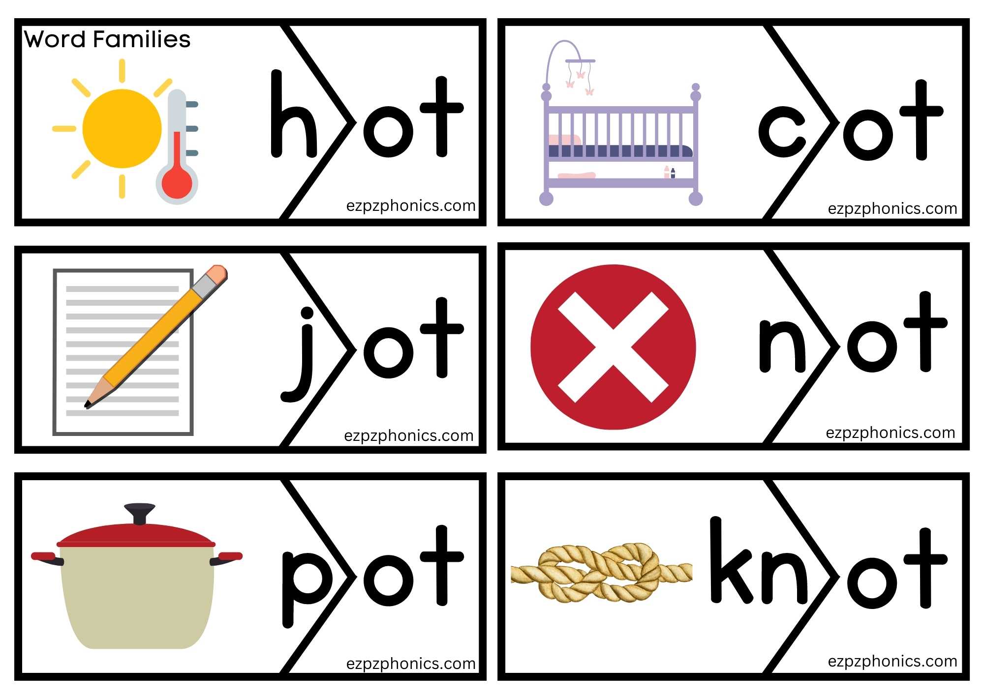 Puzzle match activity for kids Word Family ot - ezpzphonics.com