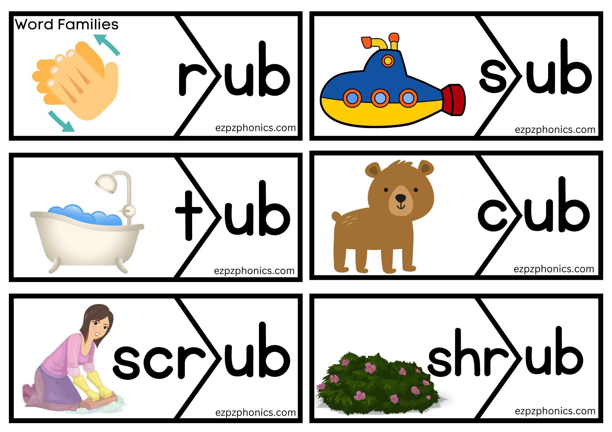 Puzzle match activity for kids Word family ub - ezpzphonics.com
