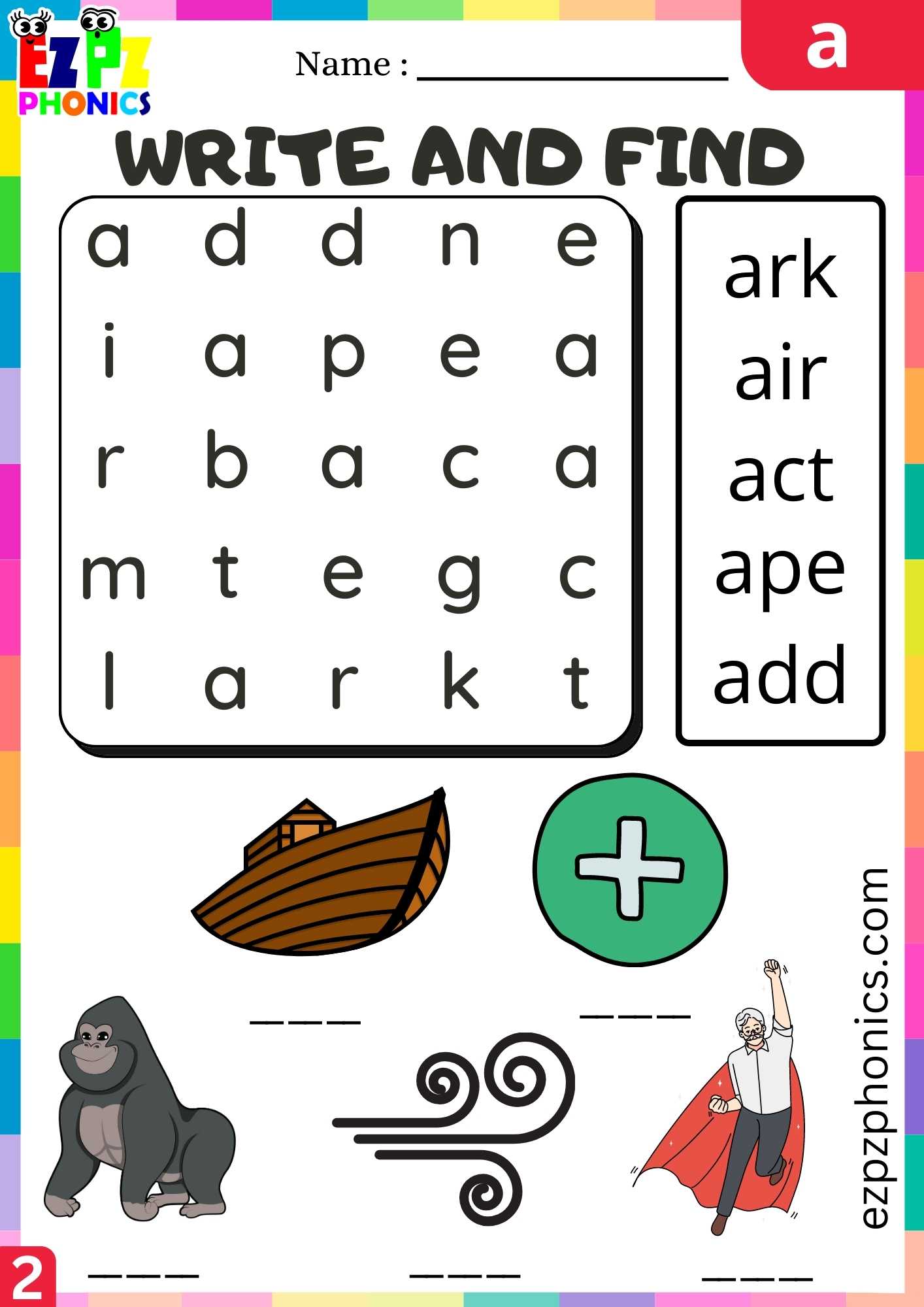 Group2 Letter a Write and Find Beginning Sounds Worksheet - ezpzphonics.com
