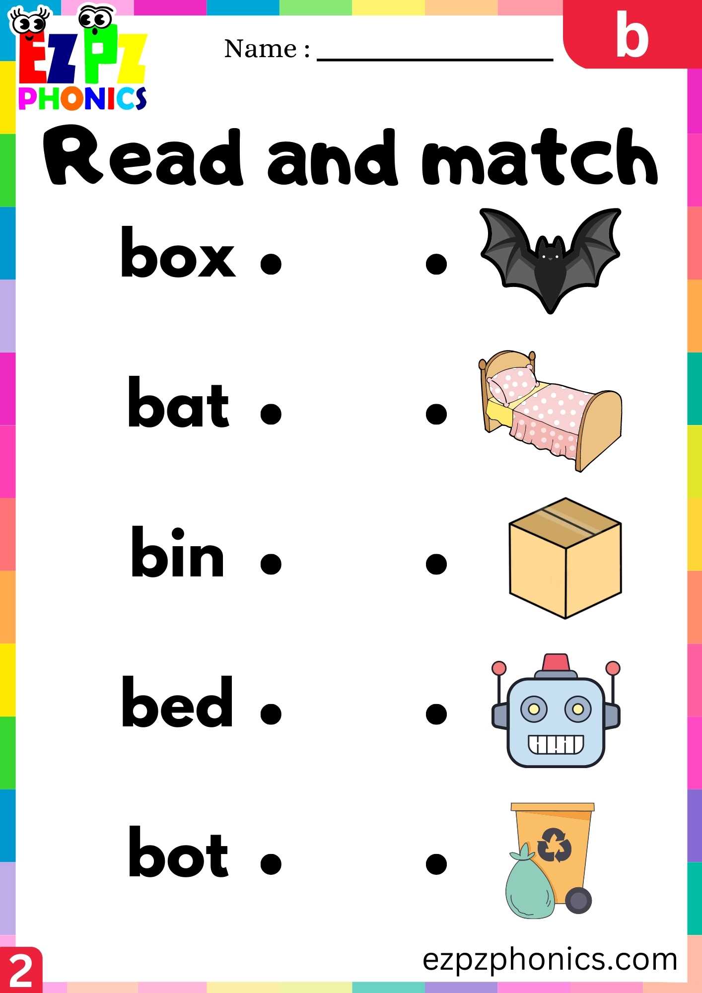 Group2 Letter b Read and Match Beginning Sounds Worksheet - ezpzphonics.com