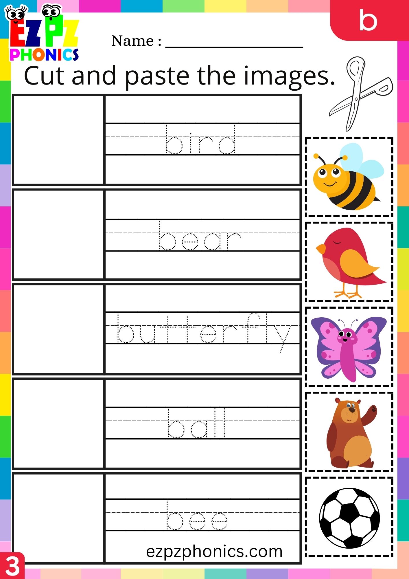 Letter b Cut and Paste the Images Activity Group 3 - ezpzphonics.com