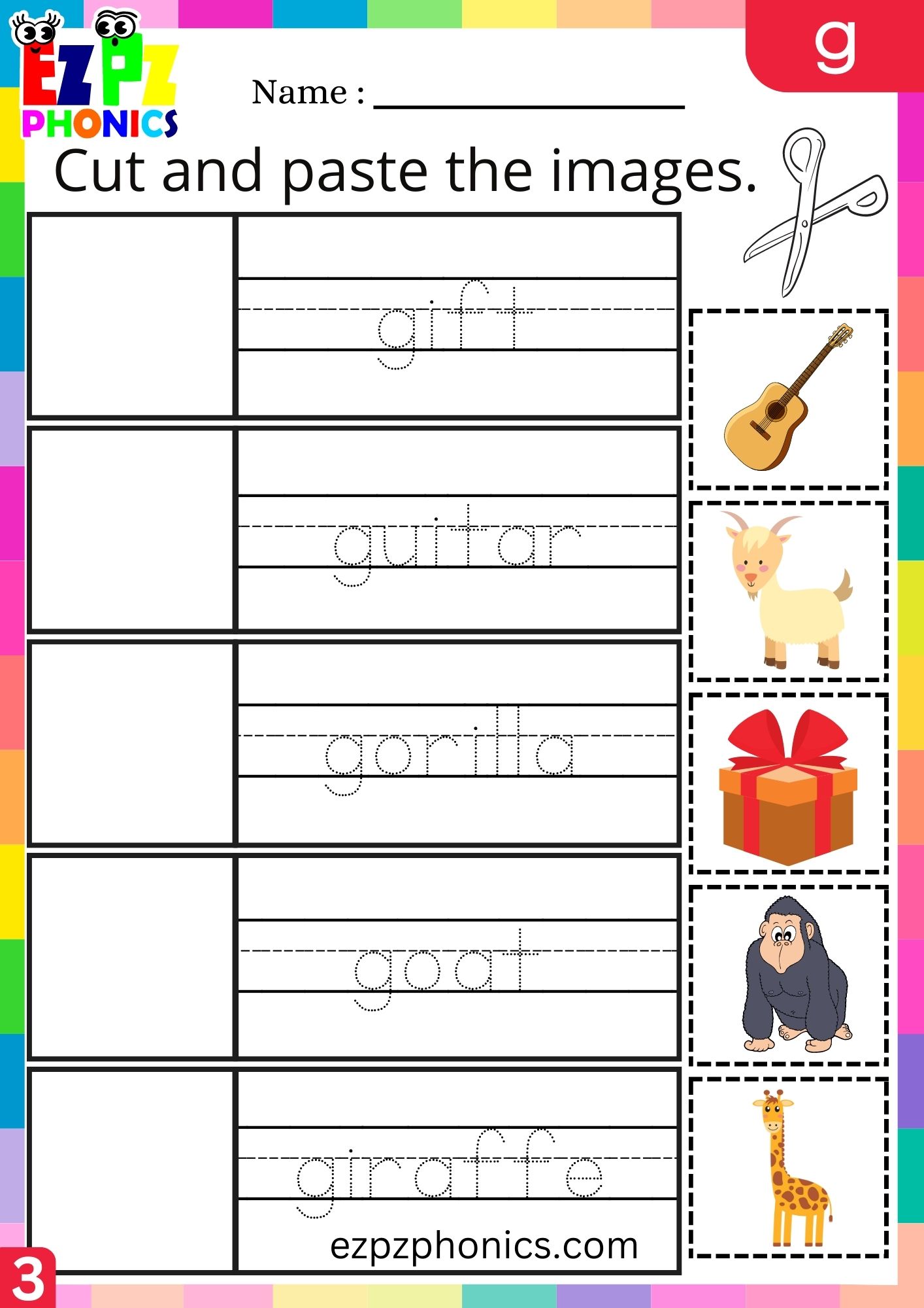 Letter g Cut and Paste the Images Phonics Activity Group 3 ...