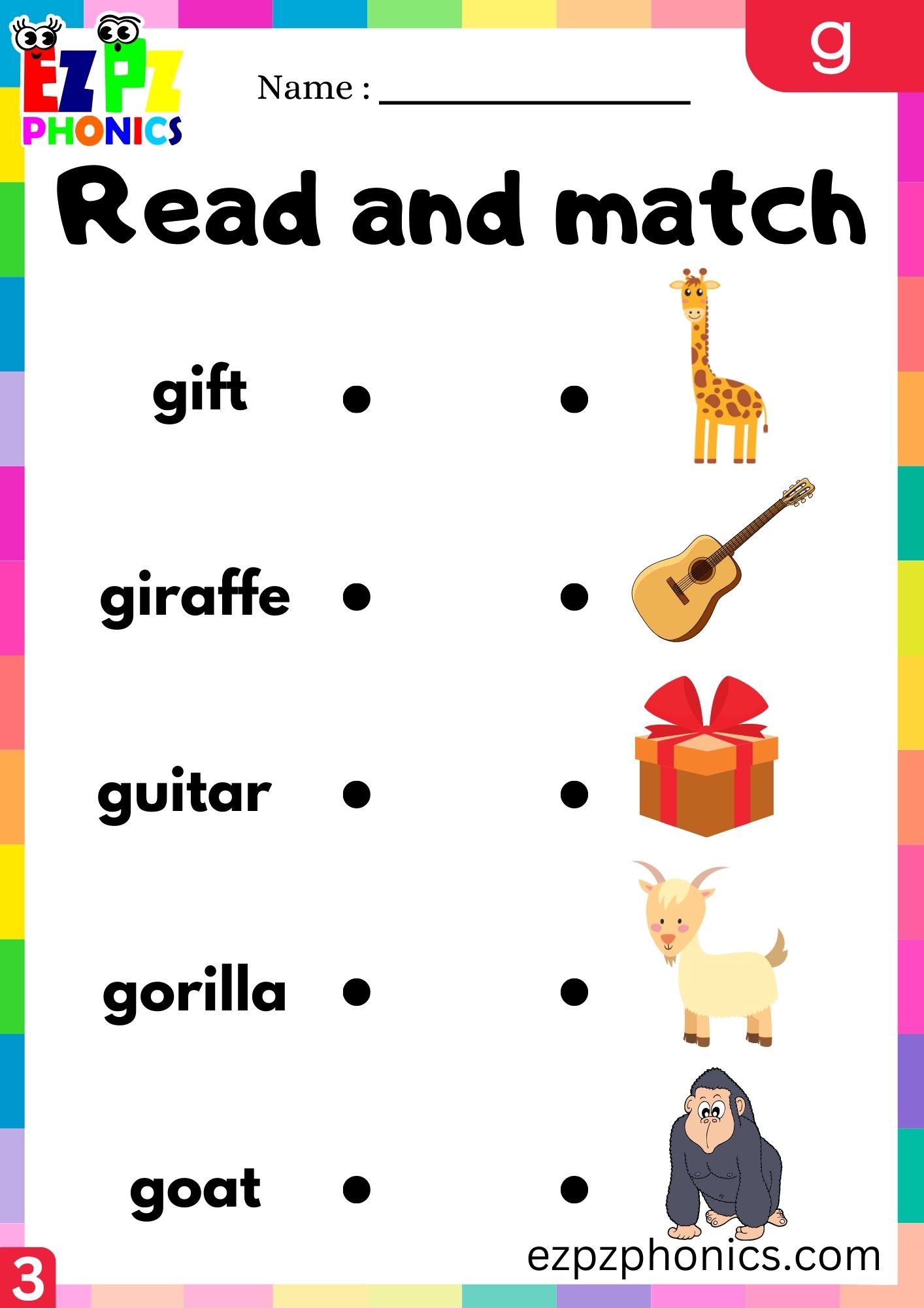 Letter g Read and Match the Images Phonics Activity Group 3 ...