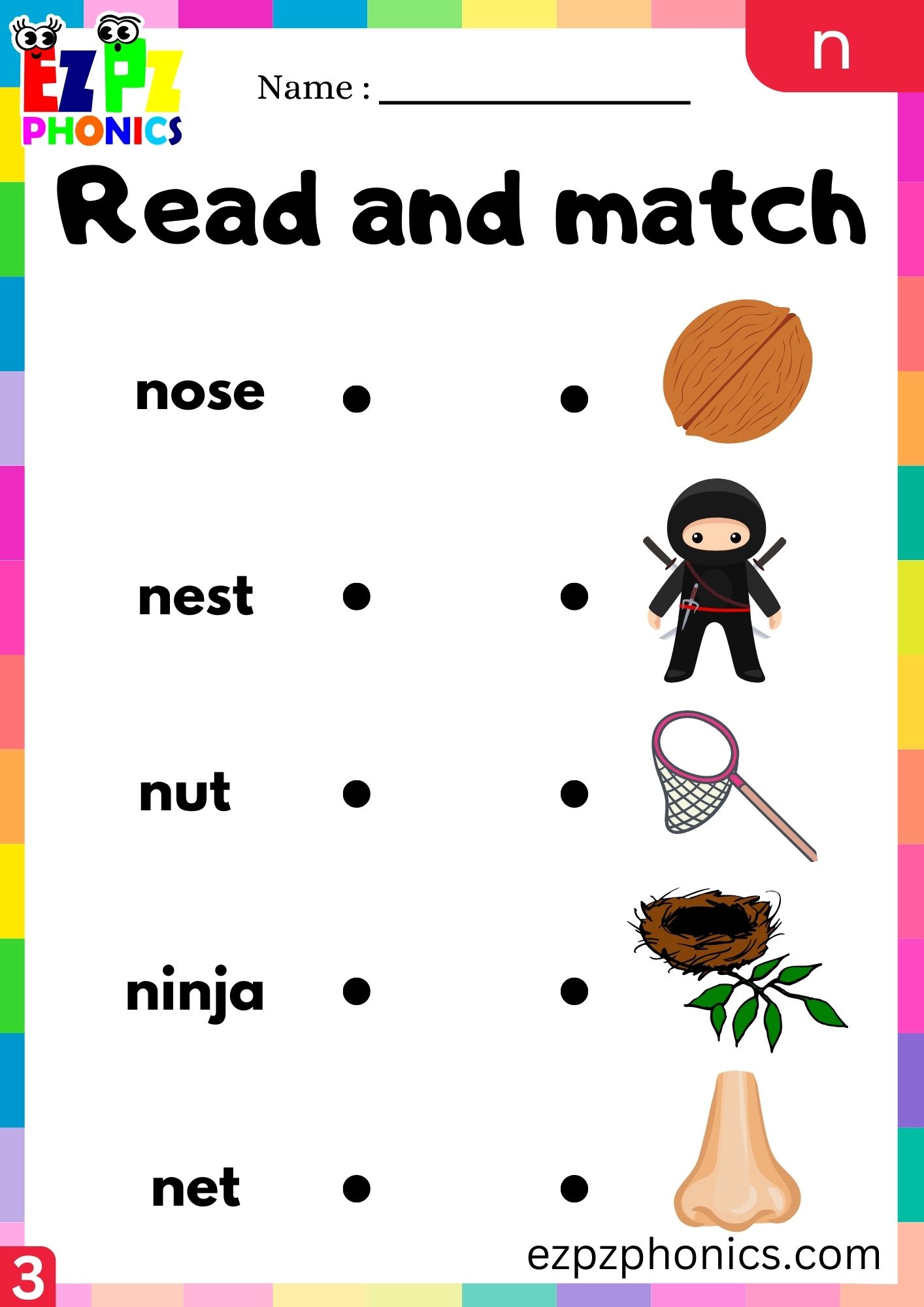 Letter n Read and Match the Correct Images Phonics Activity Group 3 ...