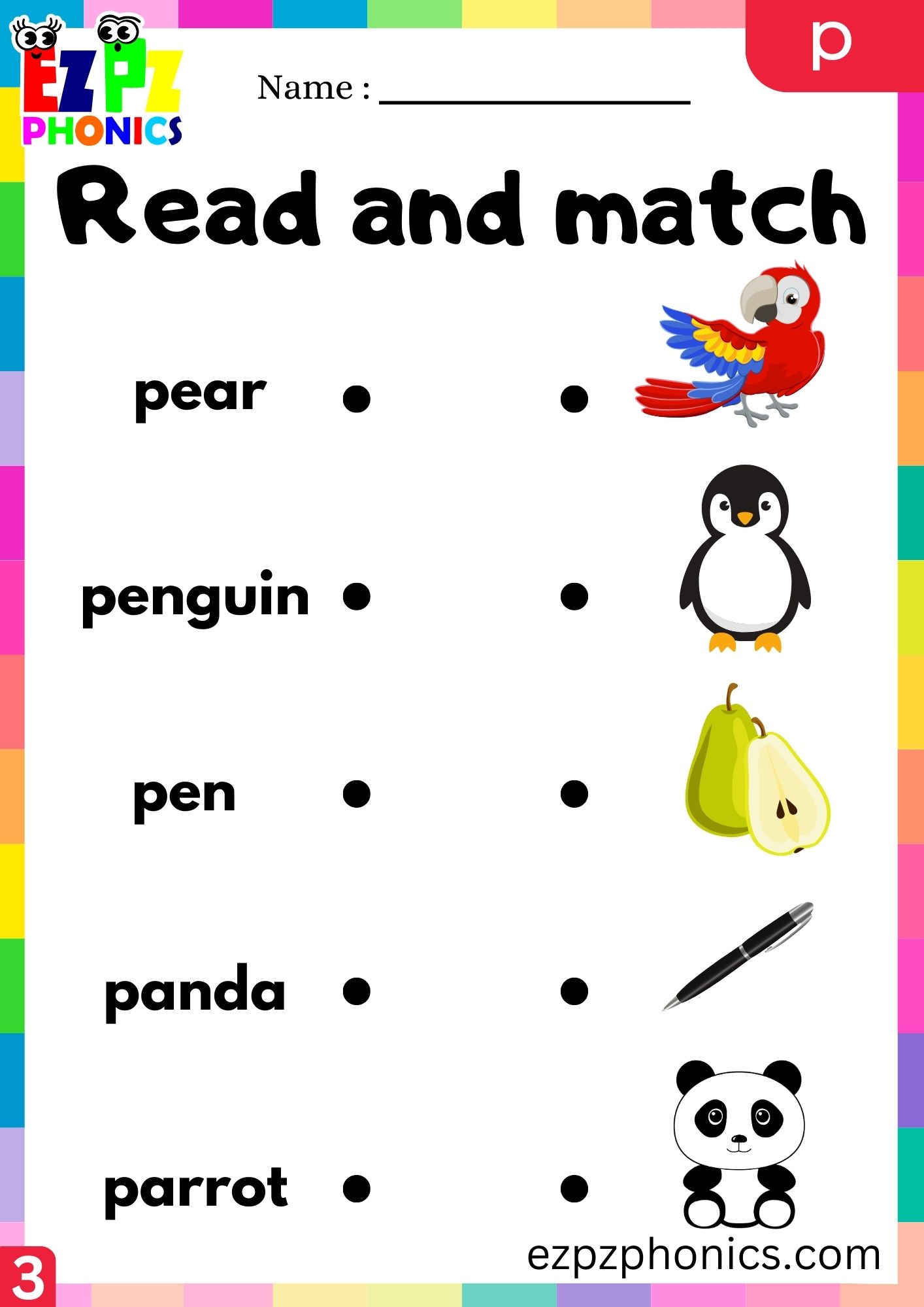 Letter p Read and Match the Words with the Images Group 3 - ezpzphonics.com
