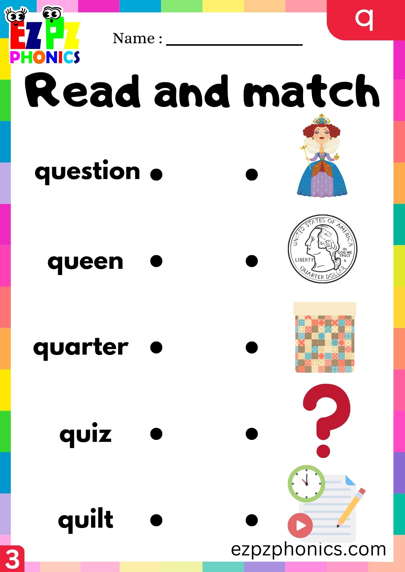 Letter q Read and Match the Words with the Images Group 3 - ezpzphonics.com