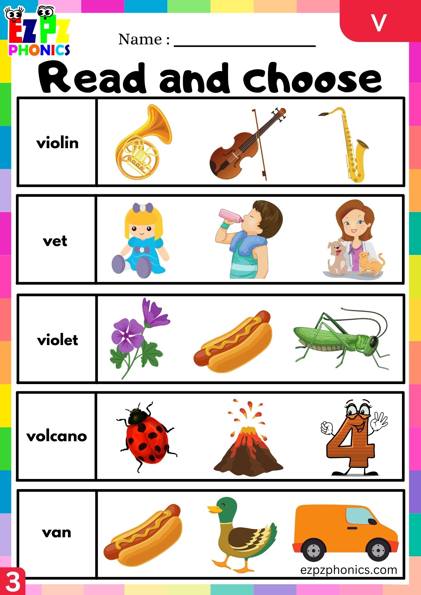 Letter v Read and Choose the Correct Images Group 3 - ezpzphonics.com