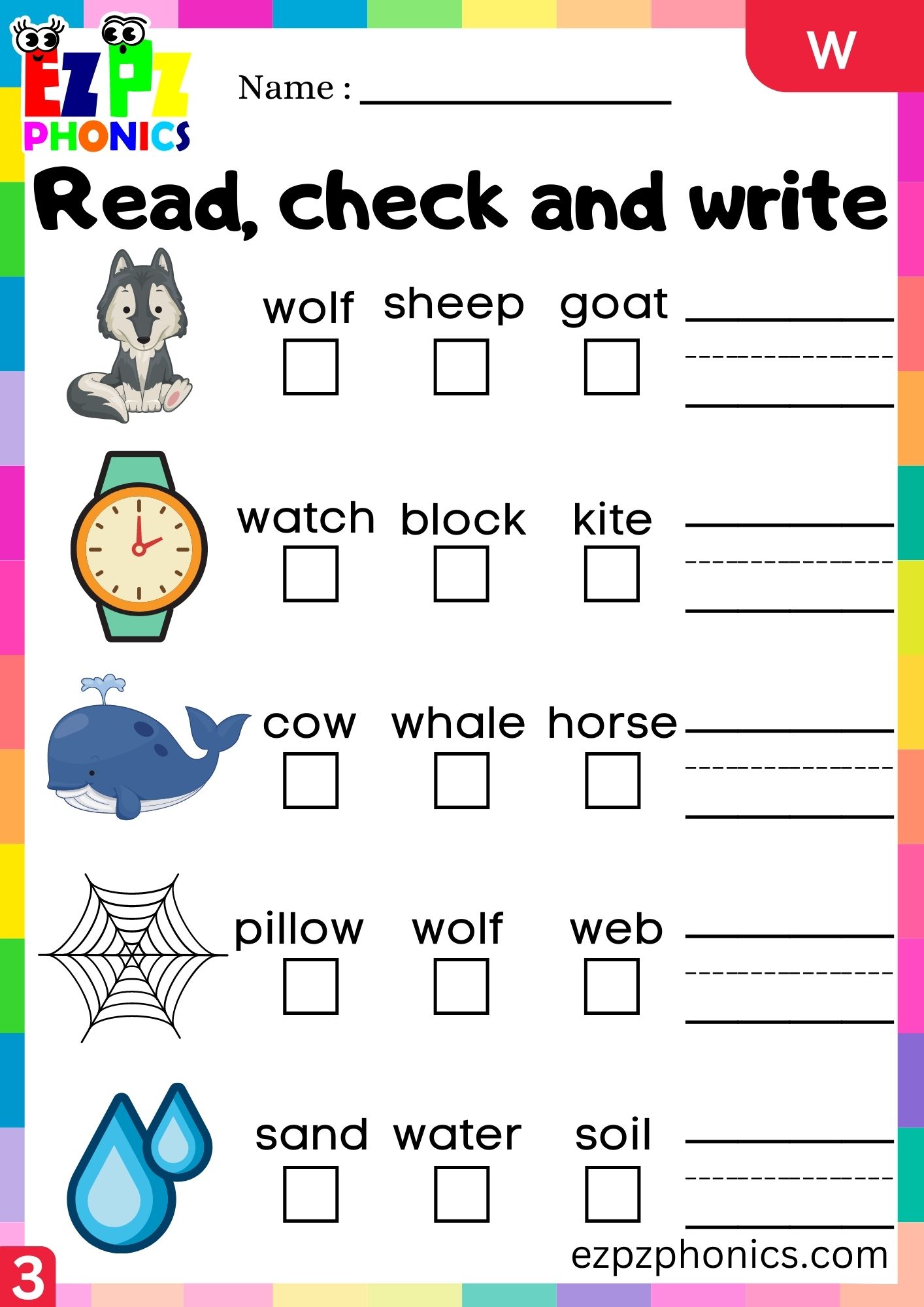 Letter w Read Check and Write the Words Group 3 - ezpzphonics.com