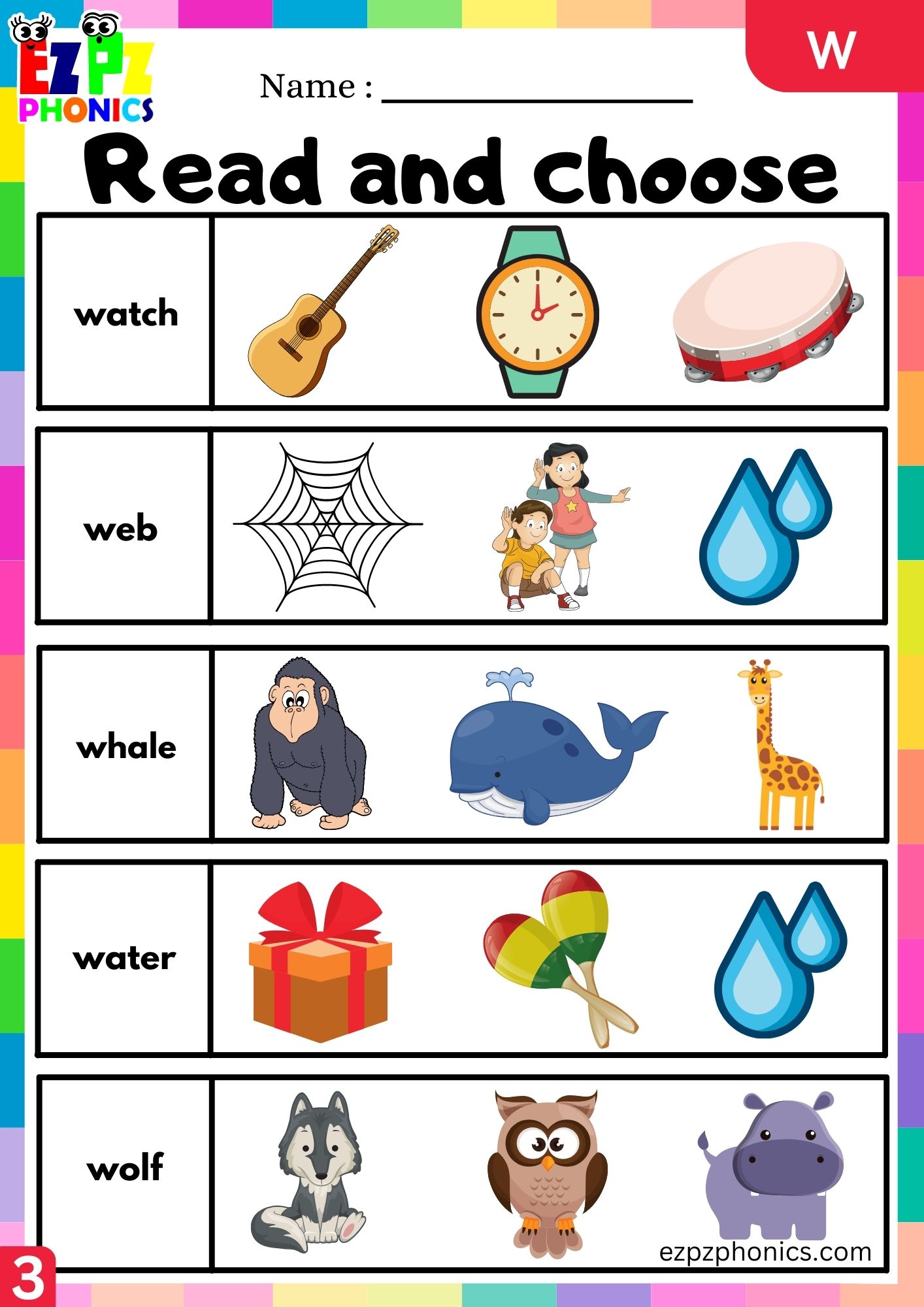 Letter w Read and Choose the Correct Images Group 3 - ezpzphonics.com