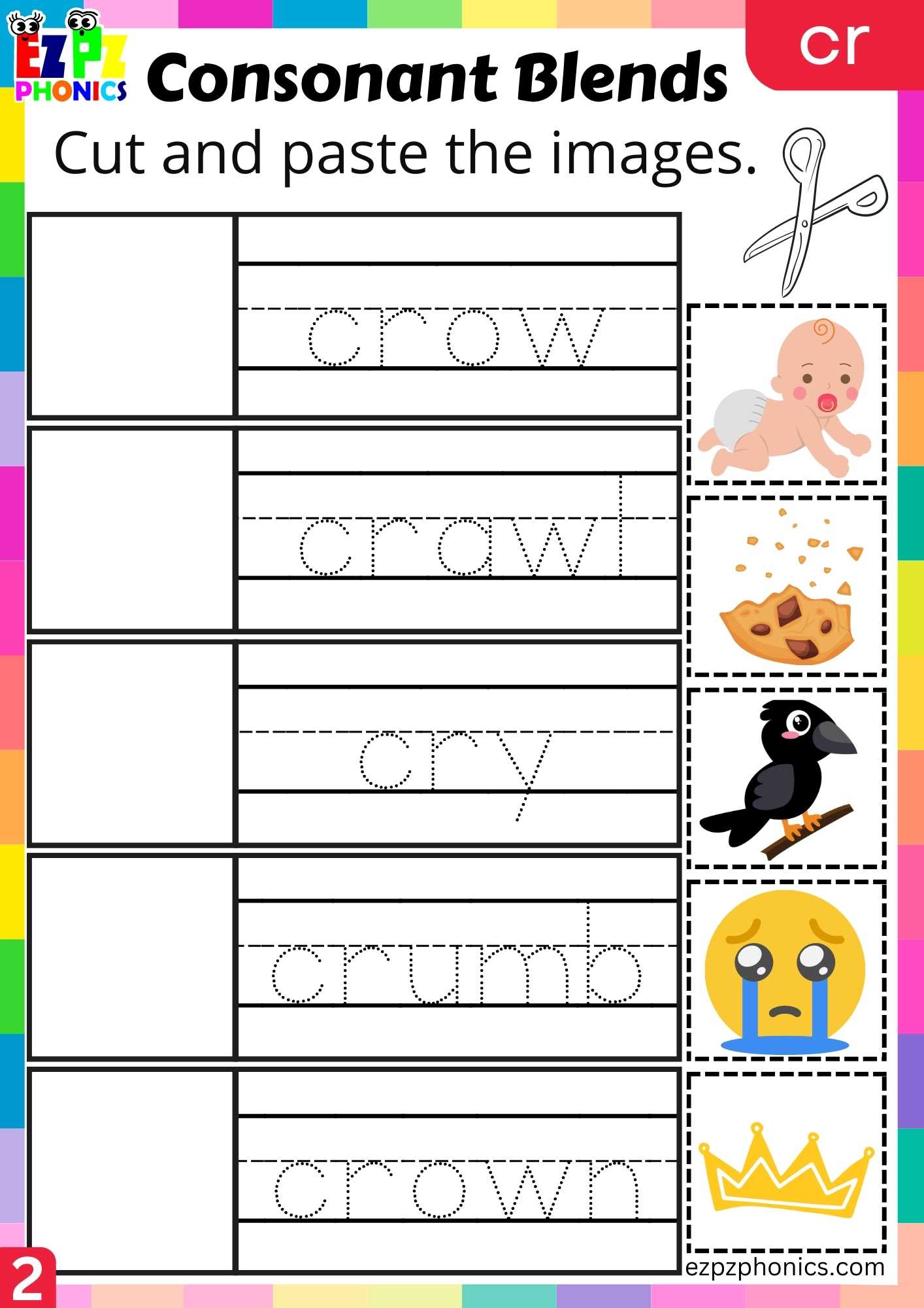 Group2 CR Words Cut And Paste The Images Phonics Consonant Blends ...