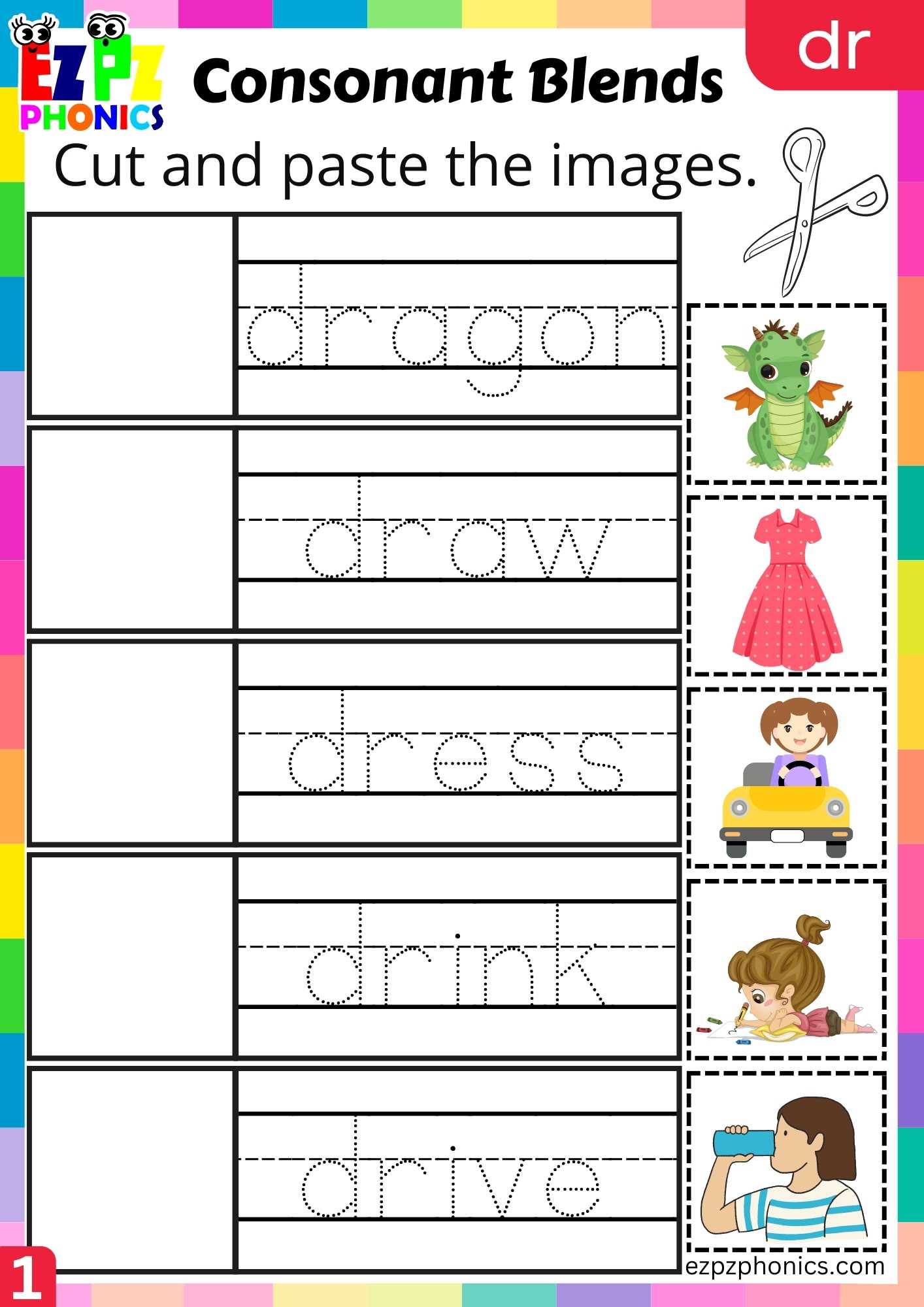 Group1 DR Words Cut And Paste The Images Phonics Consonant Blends ...