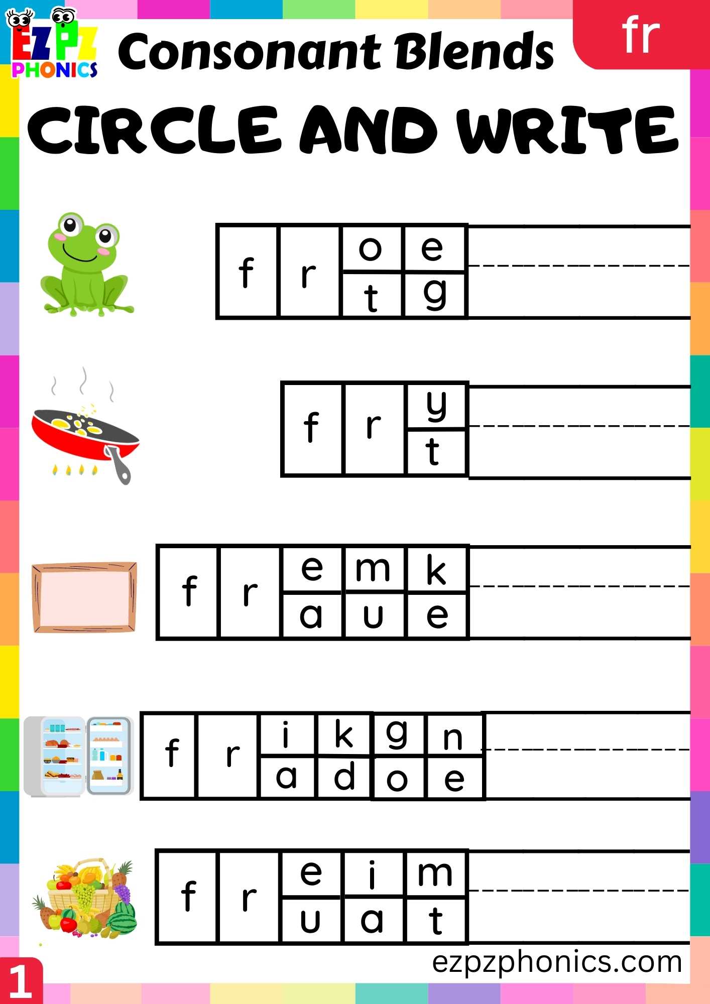 Group1 FR Words Circle And Write Phonics Consonant Blends Worksheet ...
