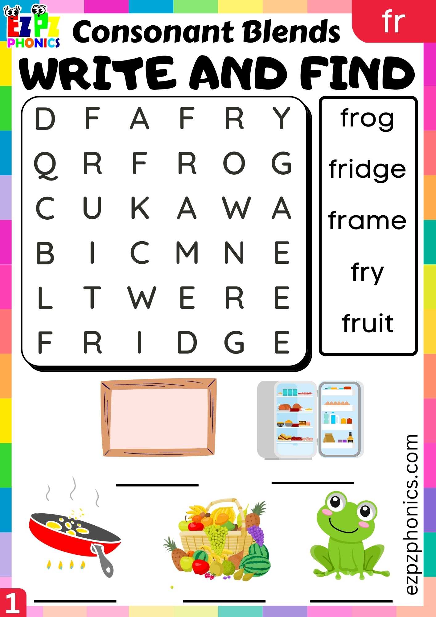 Group1 FR Words Write And Find Phonics Consonant Blends Worksheet ...