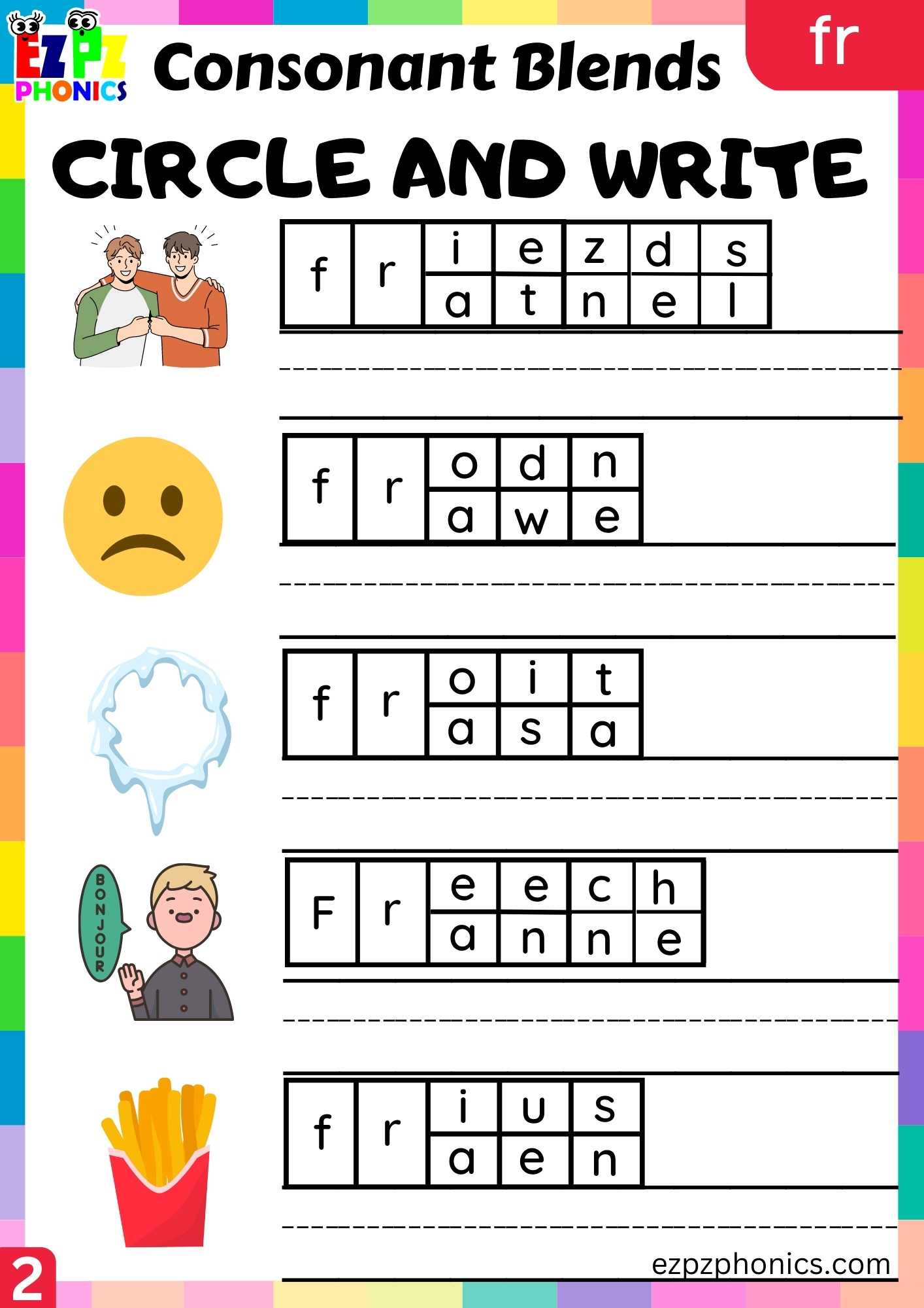 Group2 FR Words Circle And Write Phonics Consonant Blends Worksheet ...