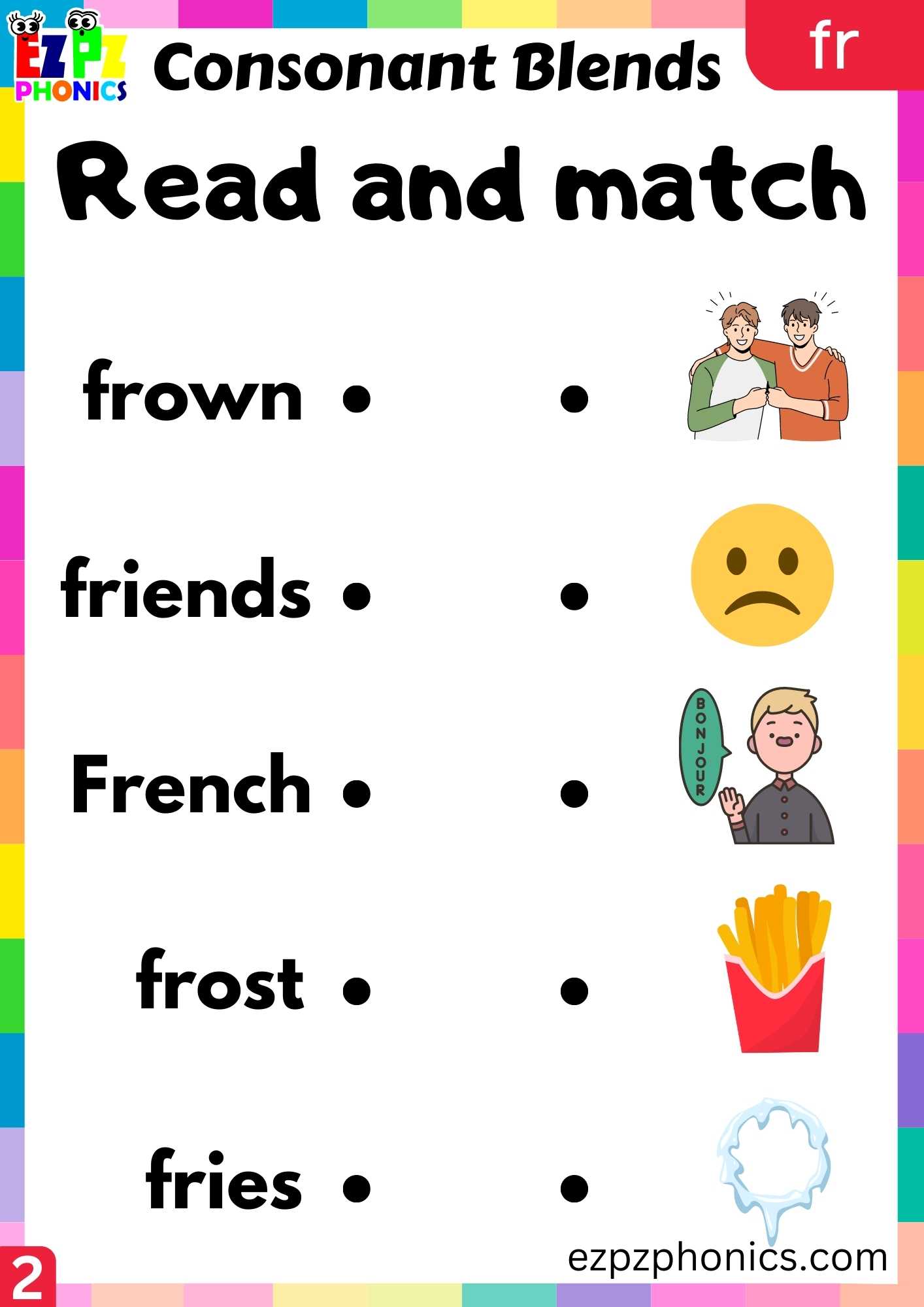Group2 FR Words Read And Match Phonics Consonant Blends Worksheet ...