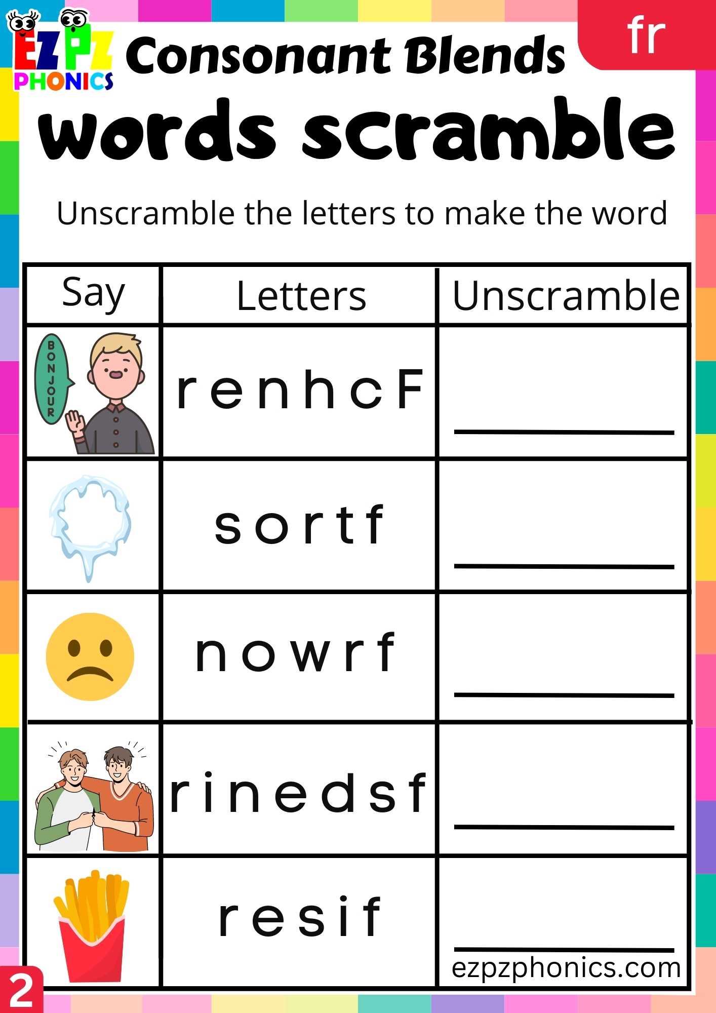Group2 FR Words Words Scramble Phonics Consonant Blends Worksheet ...