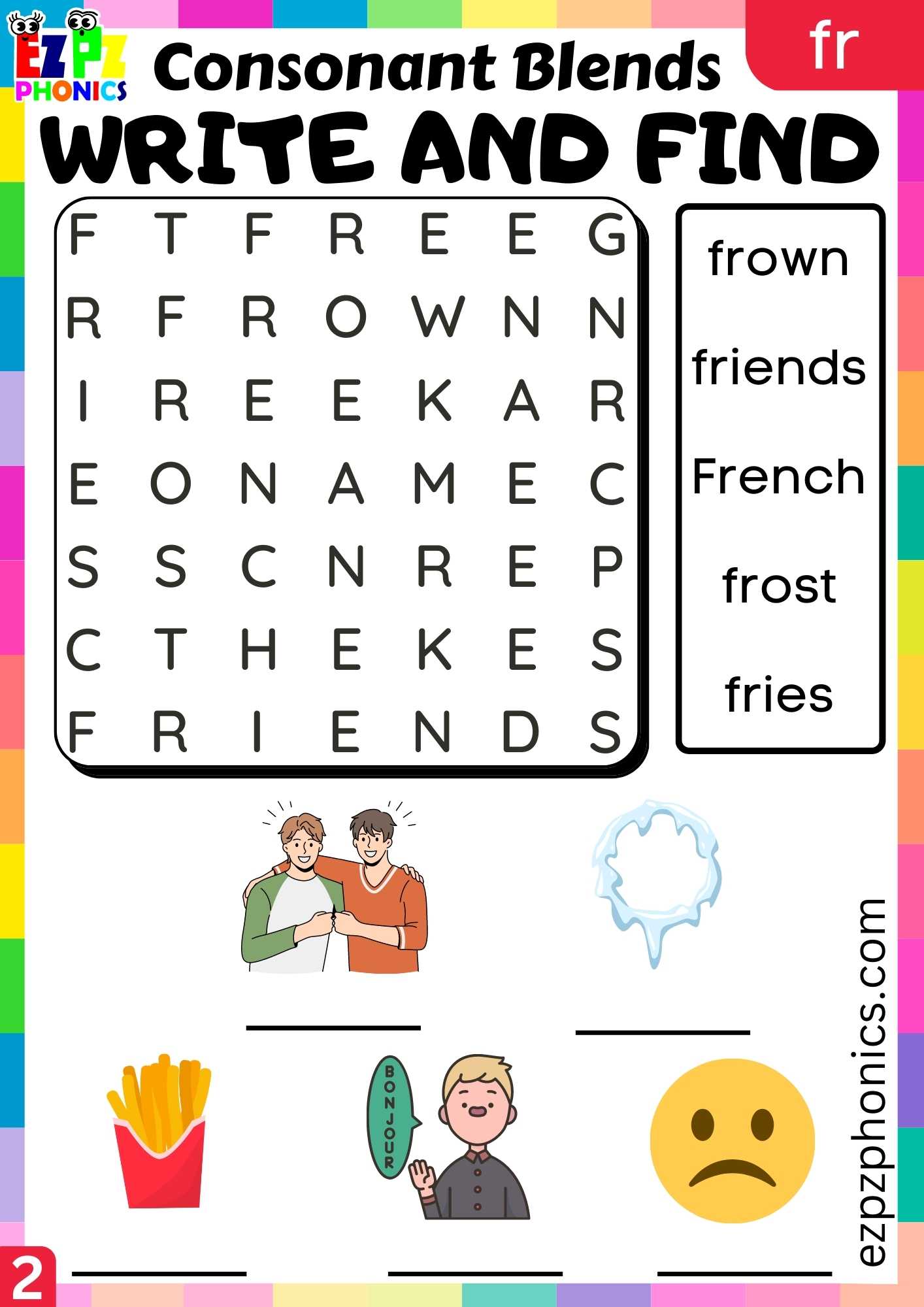 Group2 FR Words Write And Find Phonics Consonant Blends Worksheet ...