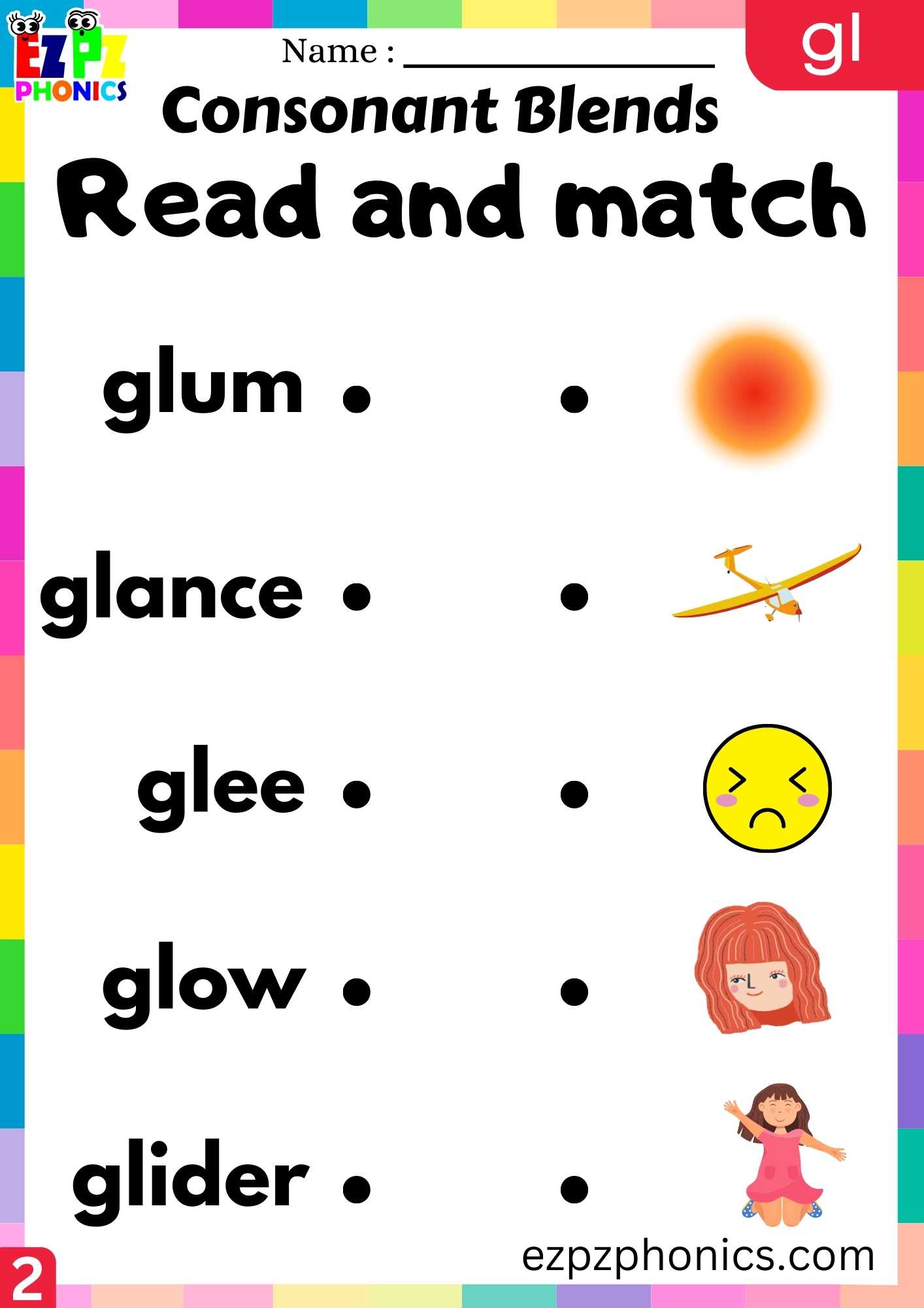 Group2 GL Words Read And Match Phonics Consonant Blends Worksheet ...