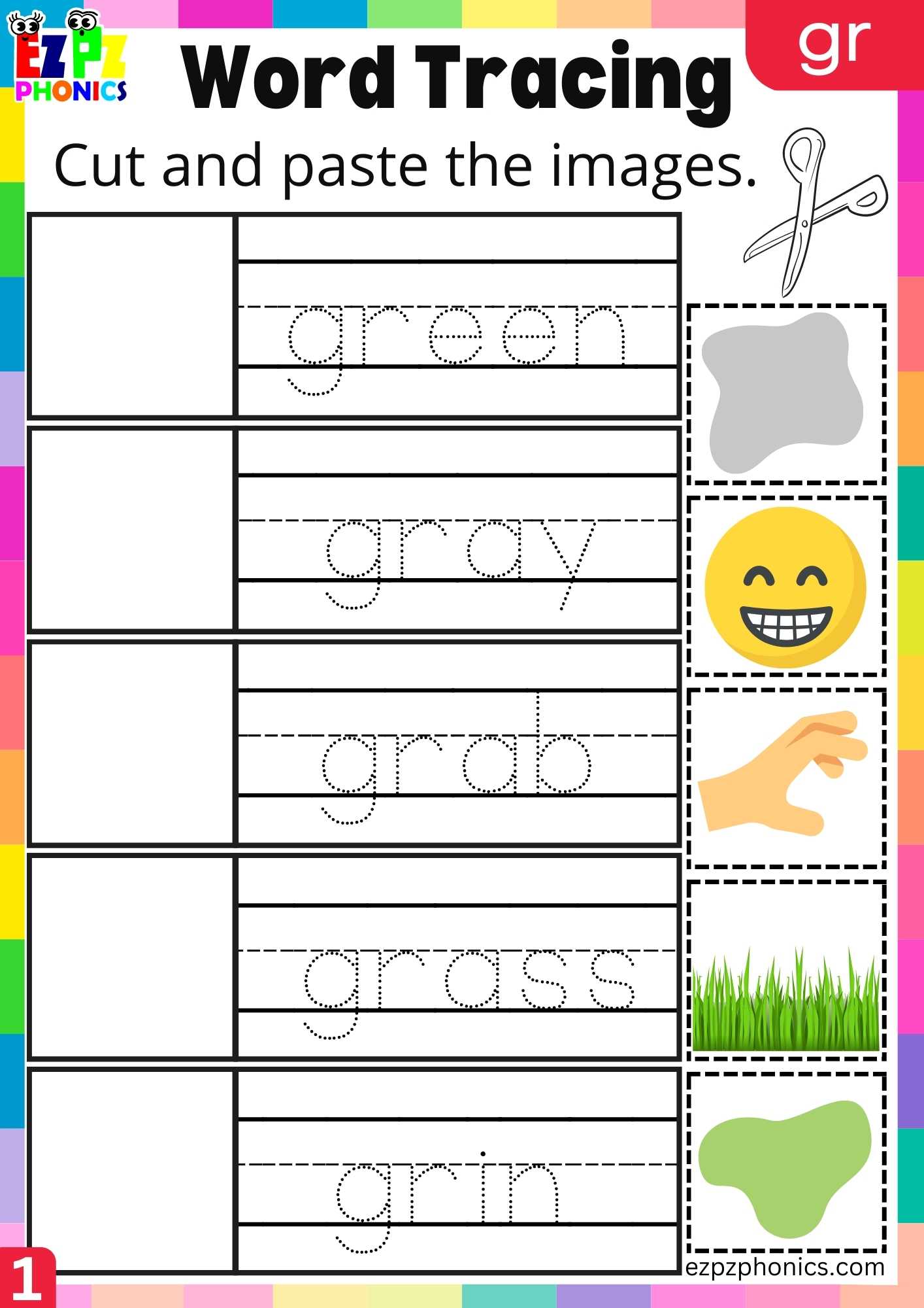 Group1 GR Words Cut And Paste The Images Phonics Consonant Blends ...