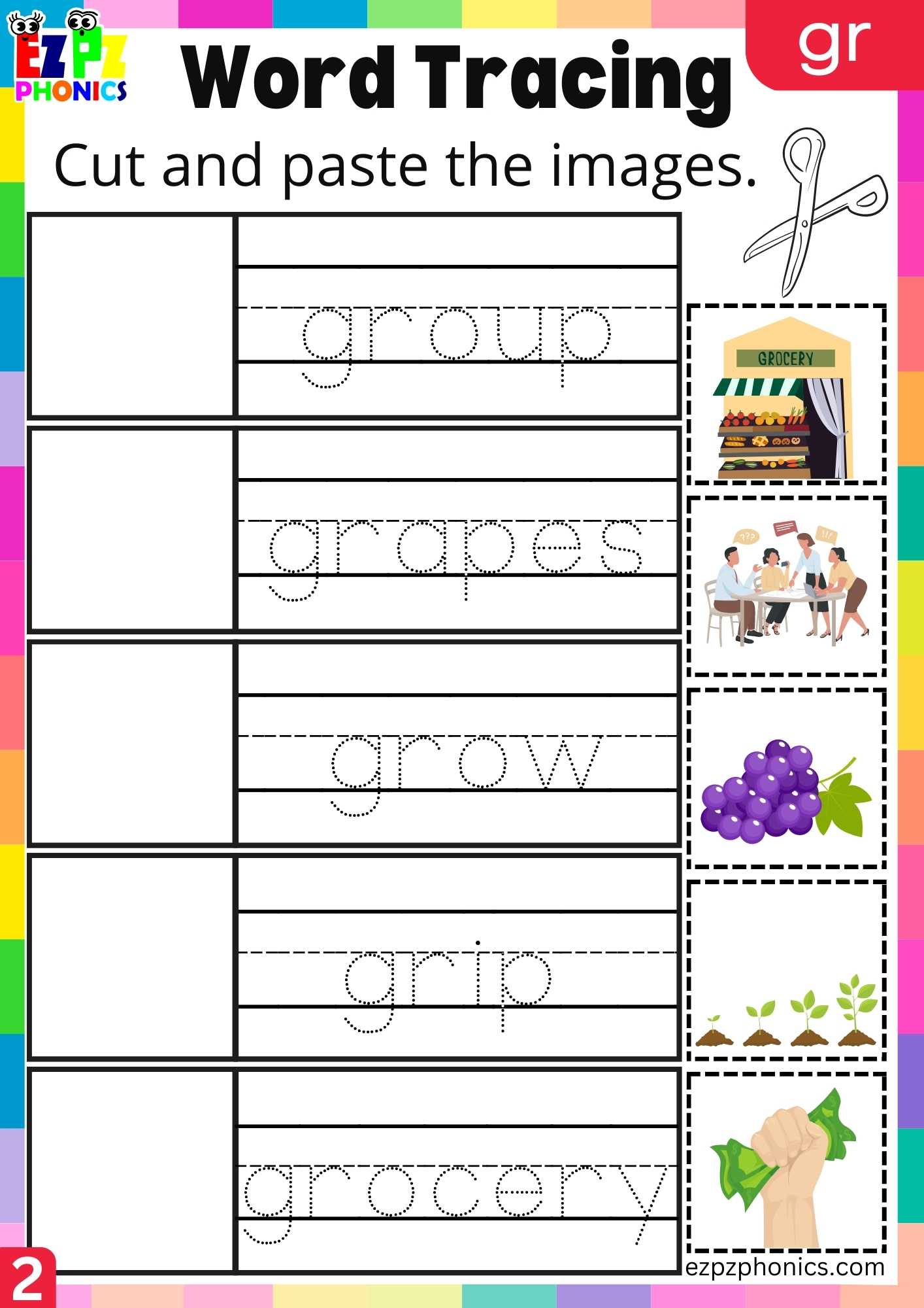 Group2 GR Words Cut And Paste The Images Phonics Consonant Blends ...