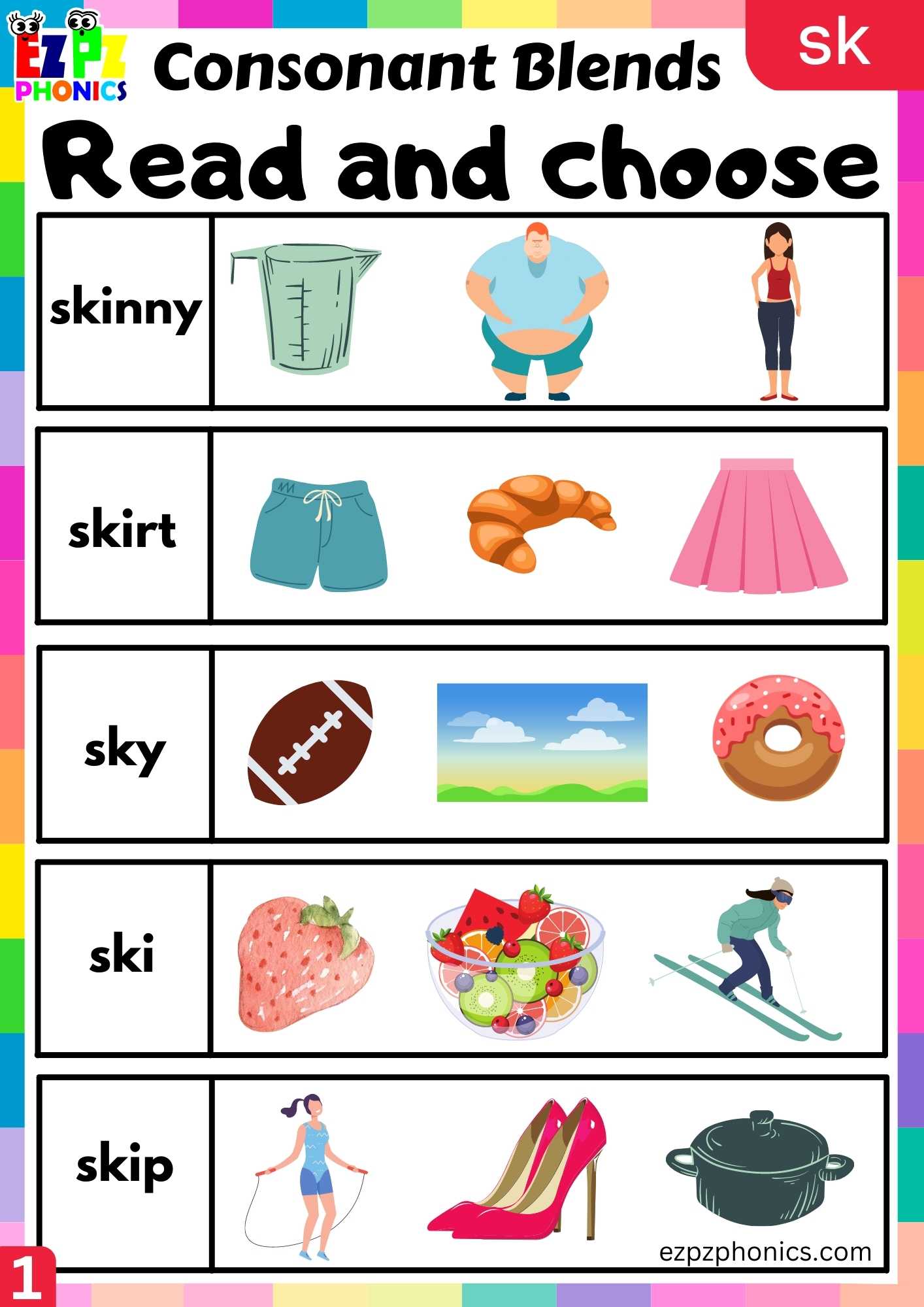 Group1 SK Words Read And Choose Phonics Consonant Blends Worksheet ...