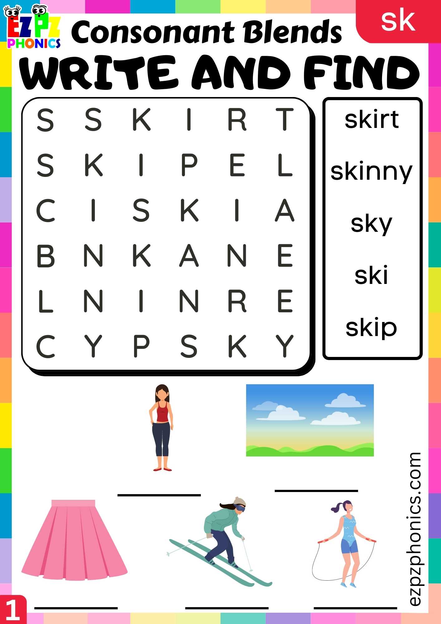 Group1 SK Words Write And Find Phonics Consonant Blends Worksheet ...