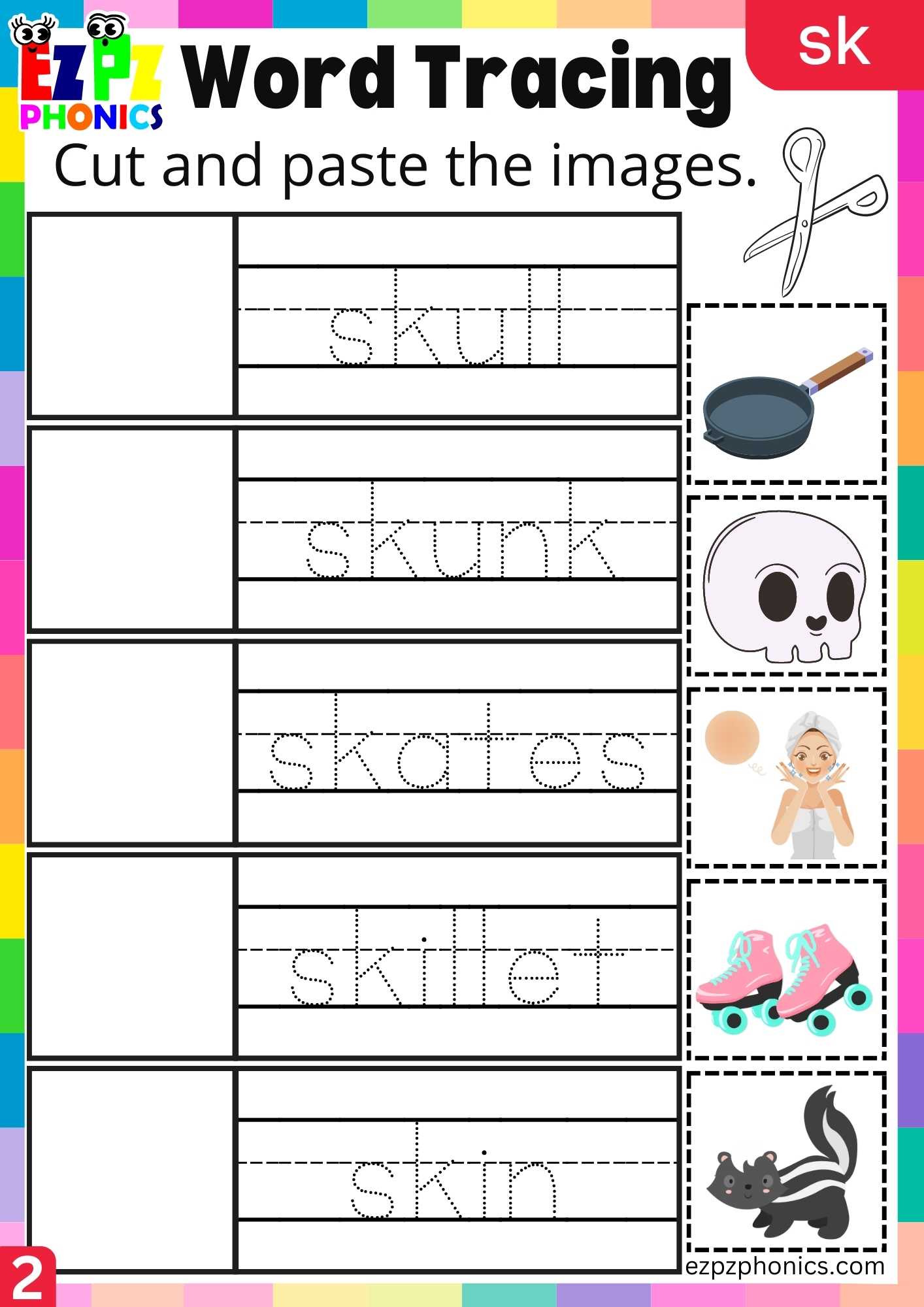 Group2 SK Words Cut And Paste The Images Phonics Consonant Blends ...