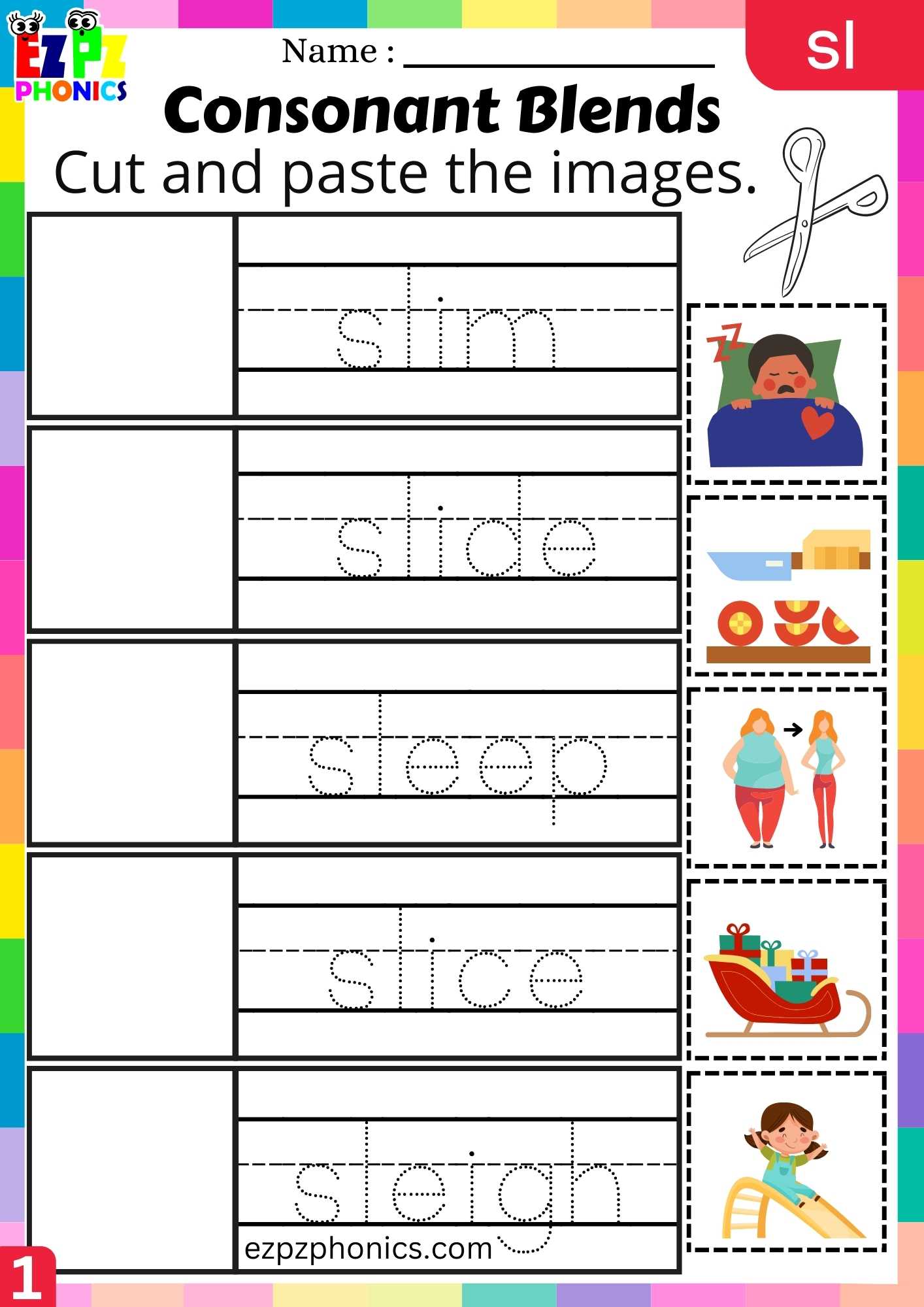 Group1 SL Words Cut And Paste The Images Phonics Consonant Blends ...
