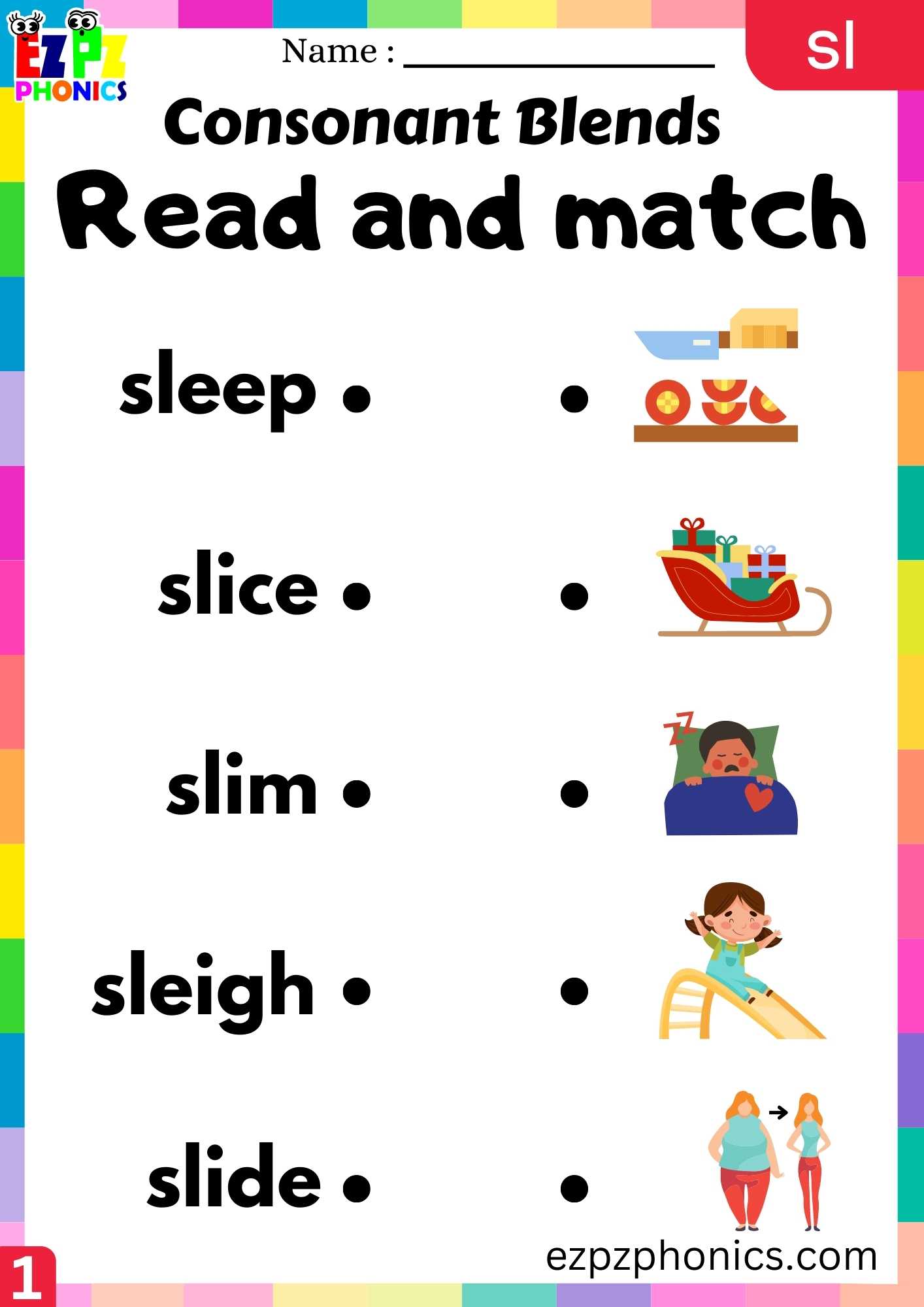 Group1 SL Words Read And Match Phonics Consonant Blends Worksheet ...