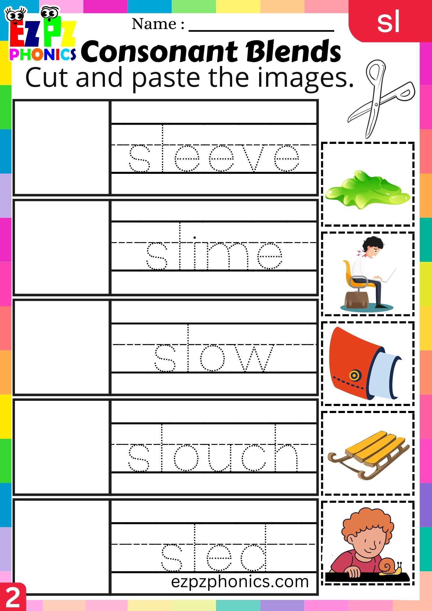 Group2 SL Words Cut And Paste The Images Phonics Consonant Blends ...
