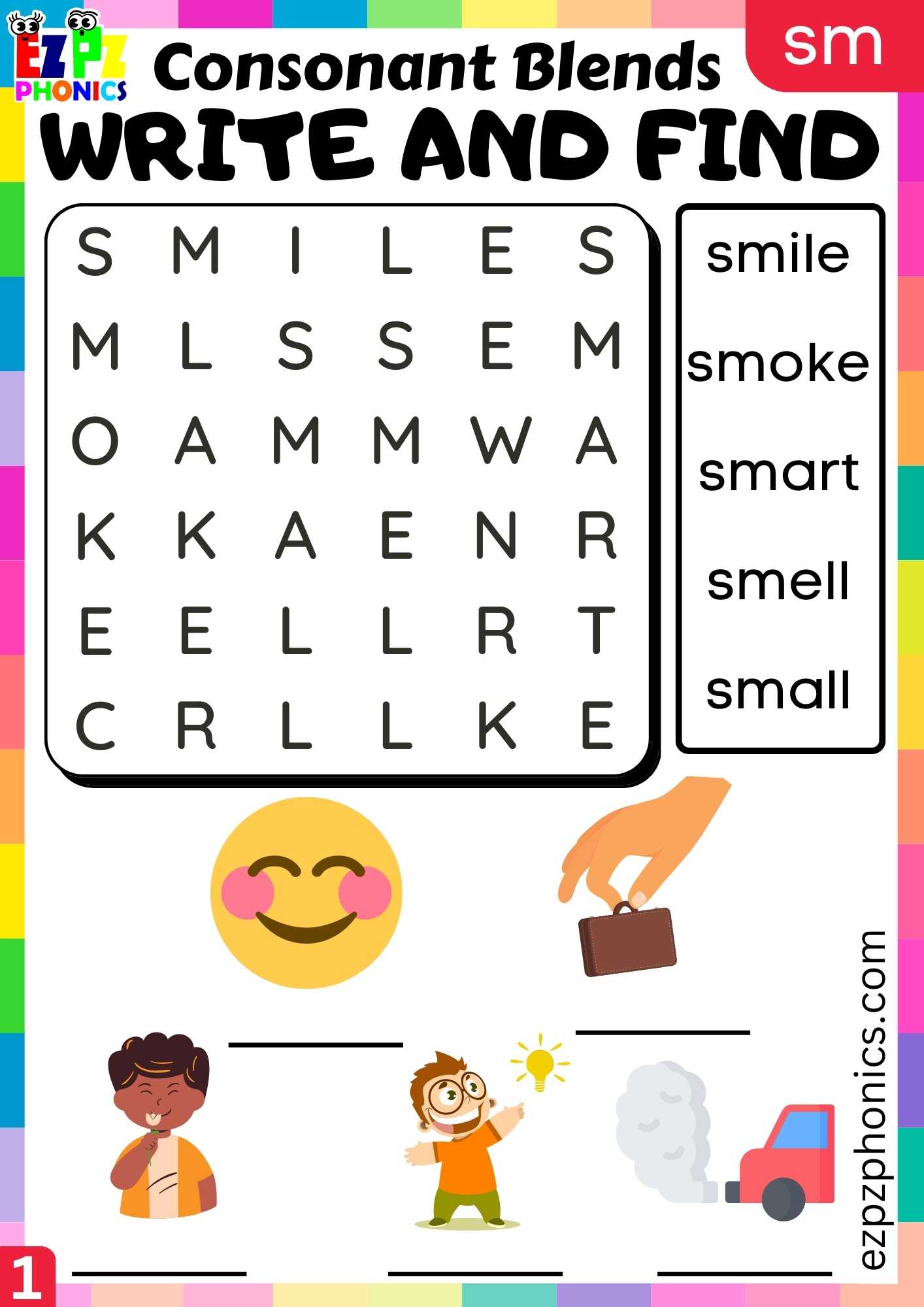 Group1 SM Words Write And Find Phonics Consonant Blends Worksheet ...