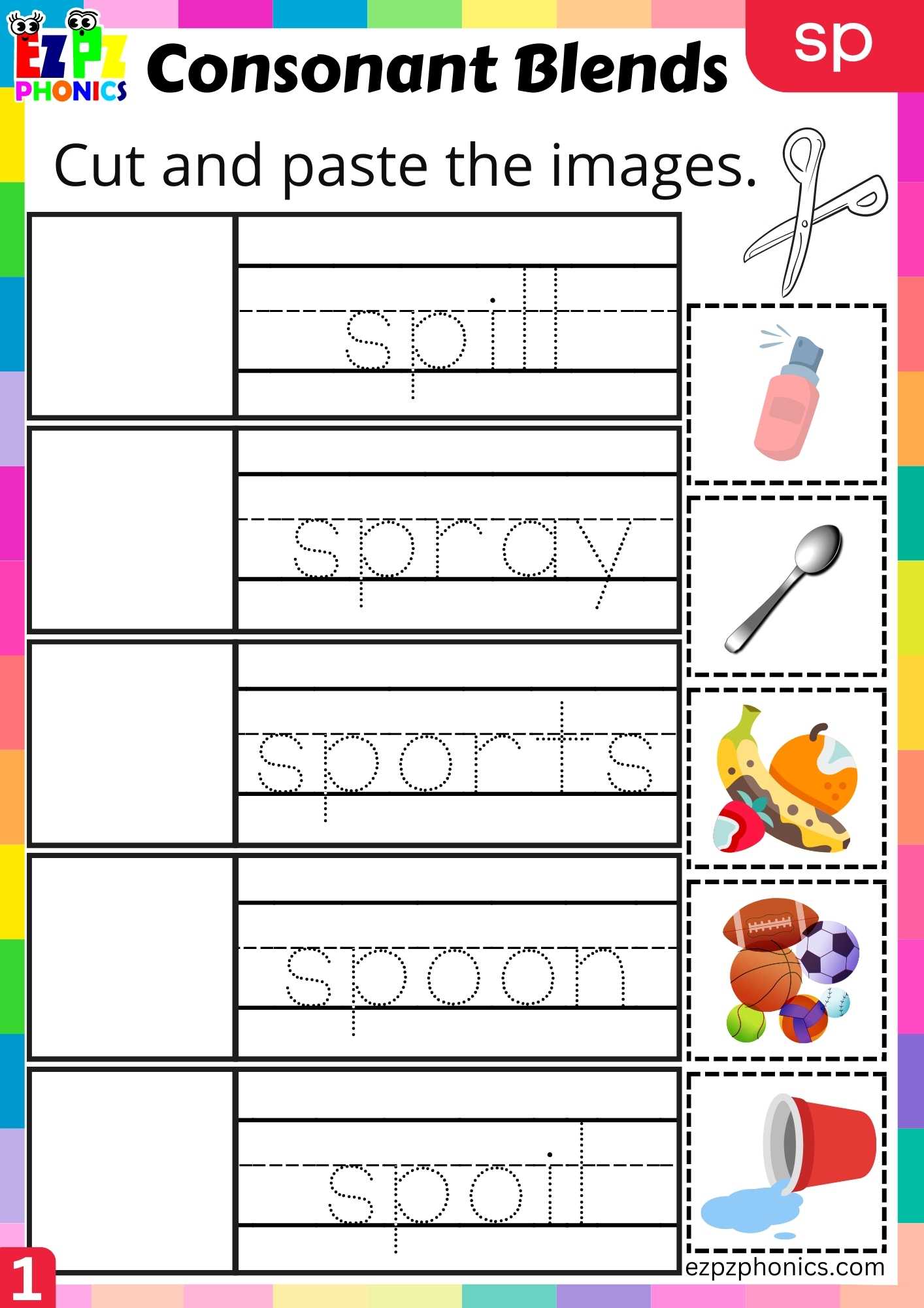 Group1 SP Words Cut And Paste The Images Phonics Consonant Blends ...