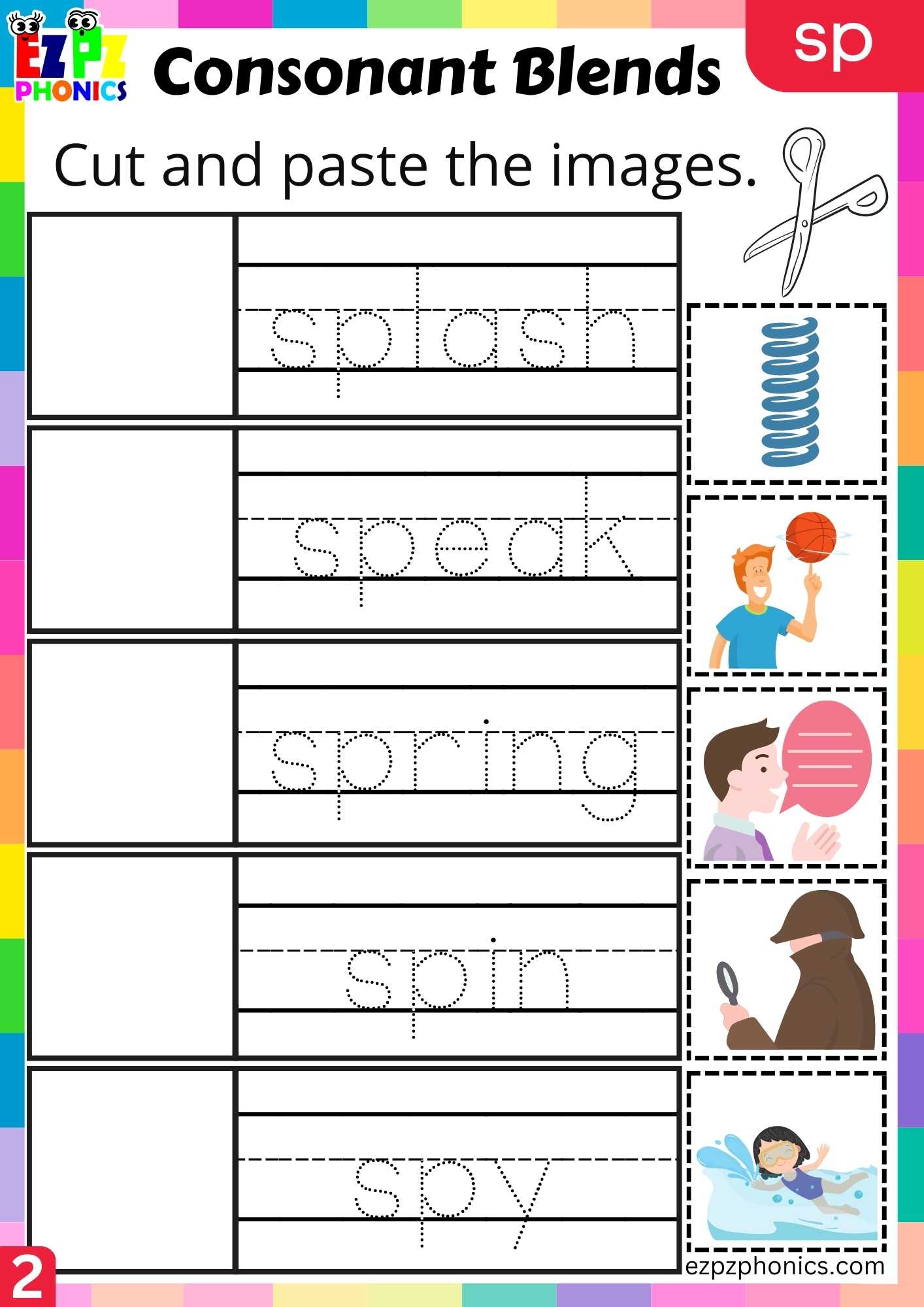 Group2 SP Words Cut And Paste The Images Phonics Consonant Blends ...