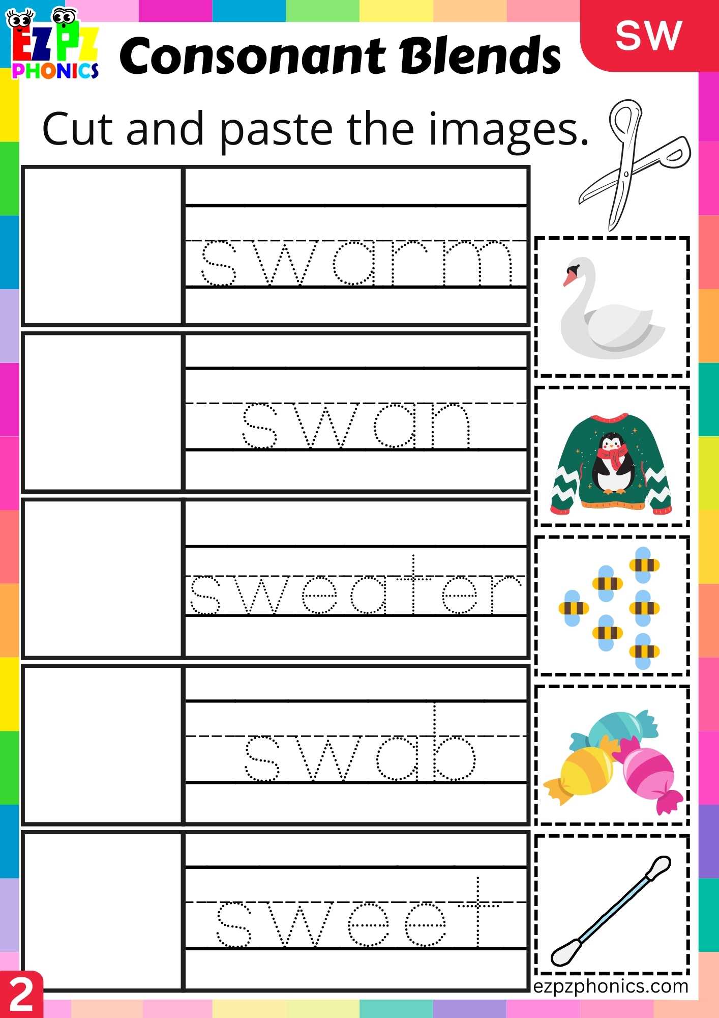 Group2 SW Words Cut And Paste The Images Phonics Consonant Blends ...