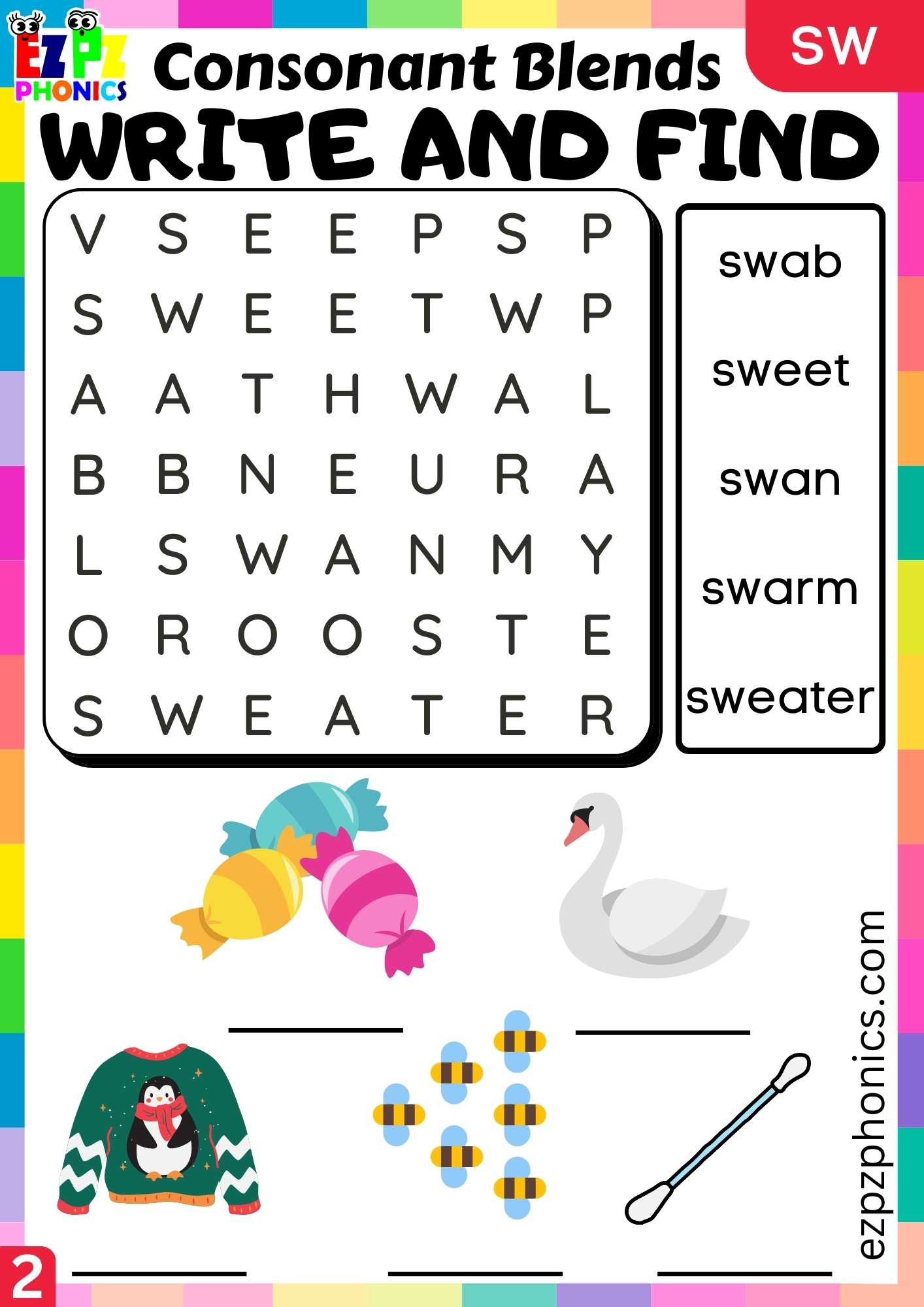 Group2 SW Words Write And Find Phonics Consonant Blends Worksheet ...