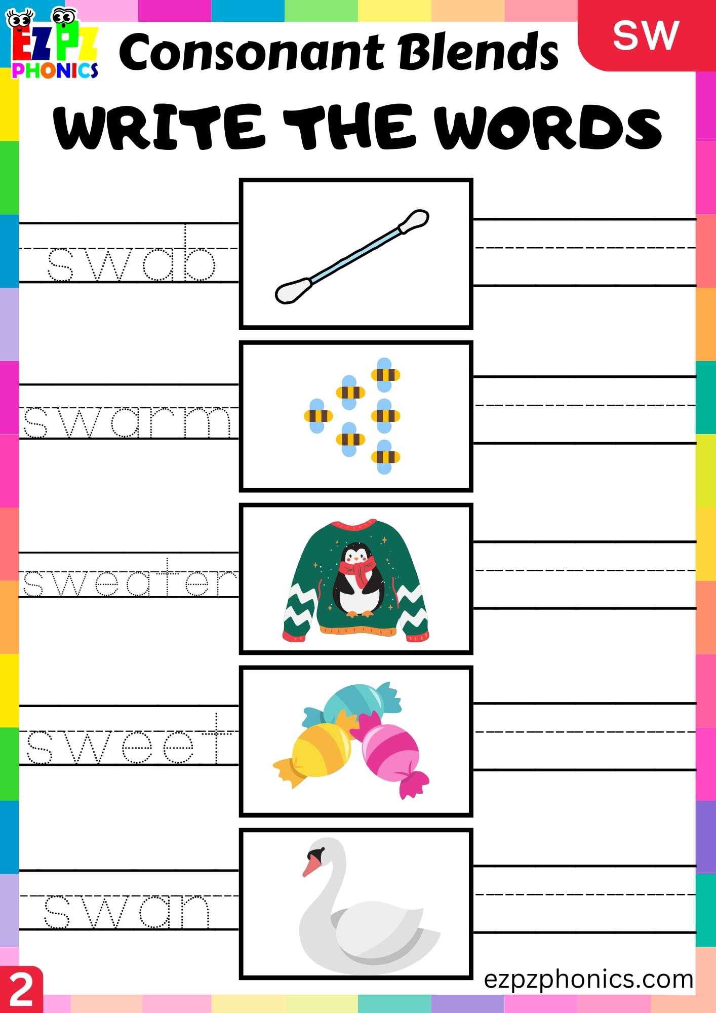 Group2 SW Words Write The Words Phonics Consonant Blends Worksheet ...