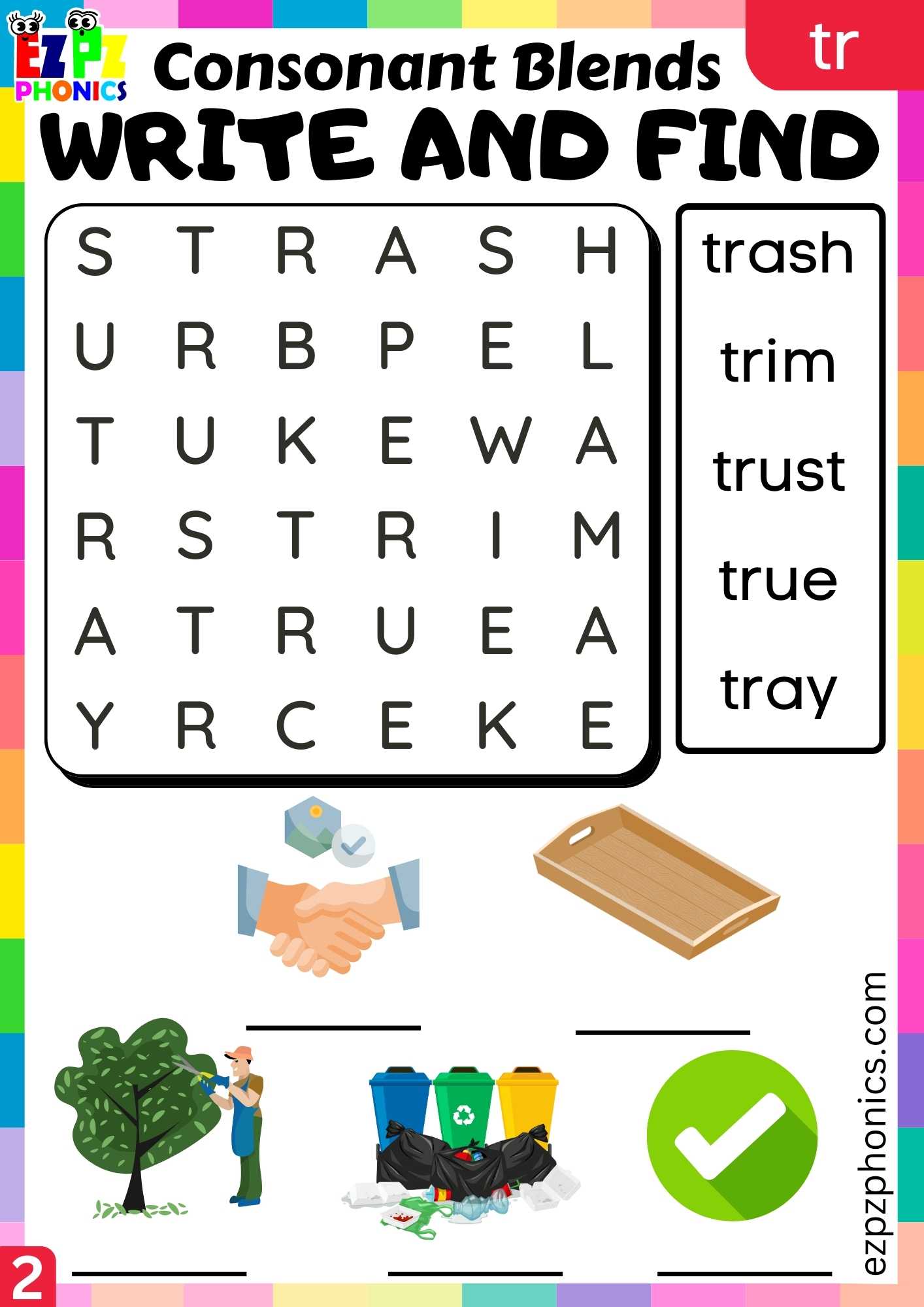 Group2 TR Words Write And Find Phonics Consonant Blends Worksheet ...